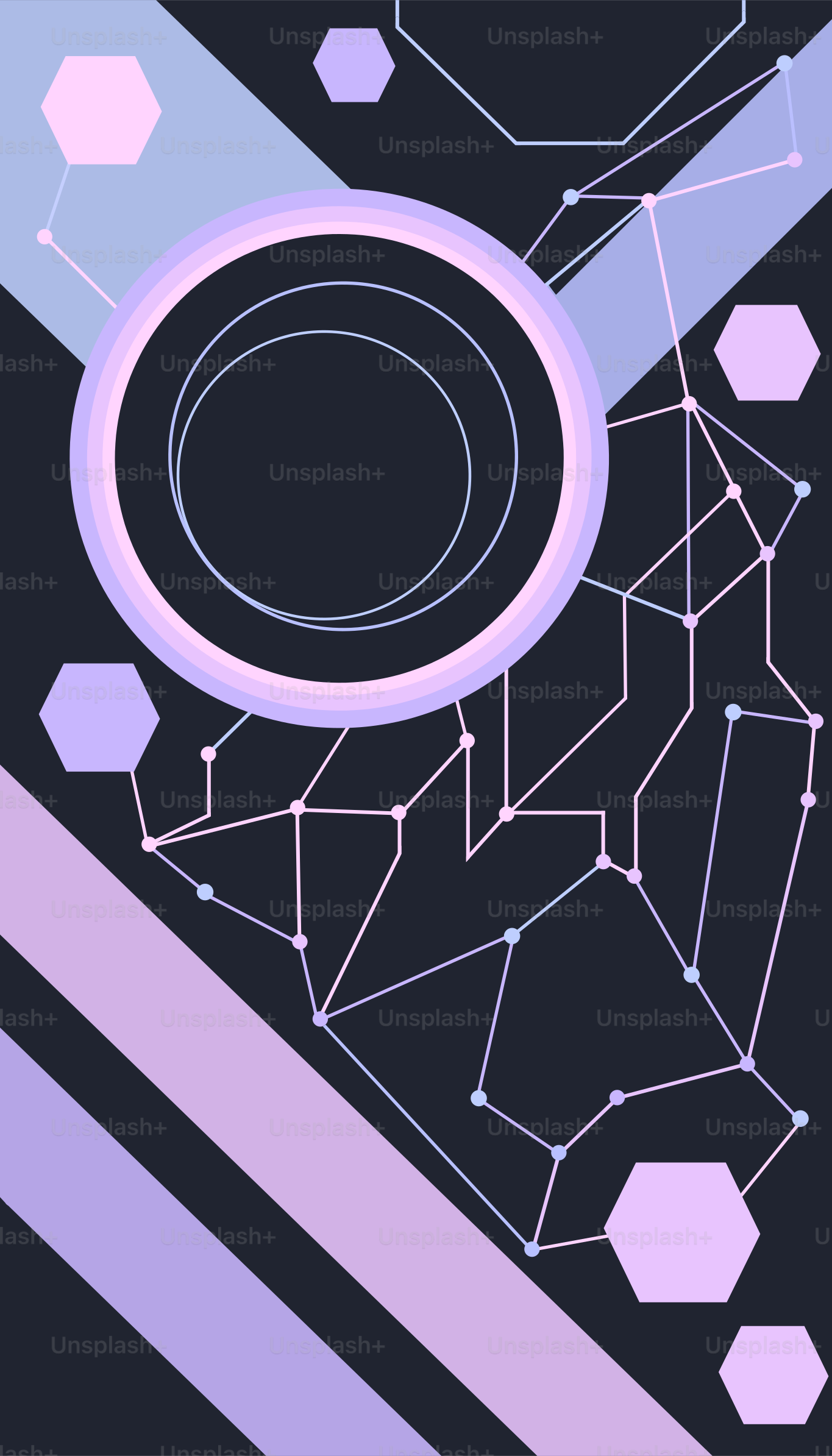 Vektor Desain geometris abstrak dengan segi enam dan garis penghubung ...