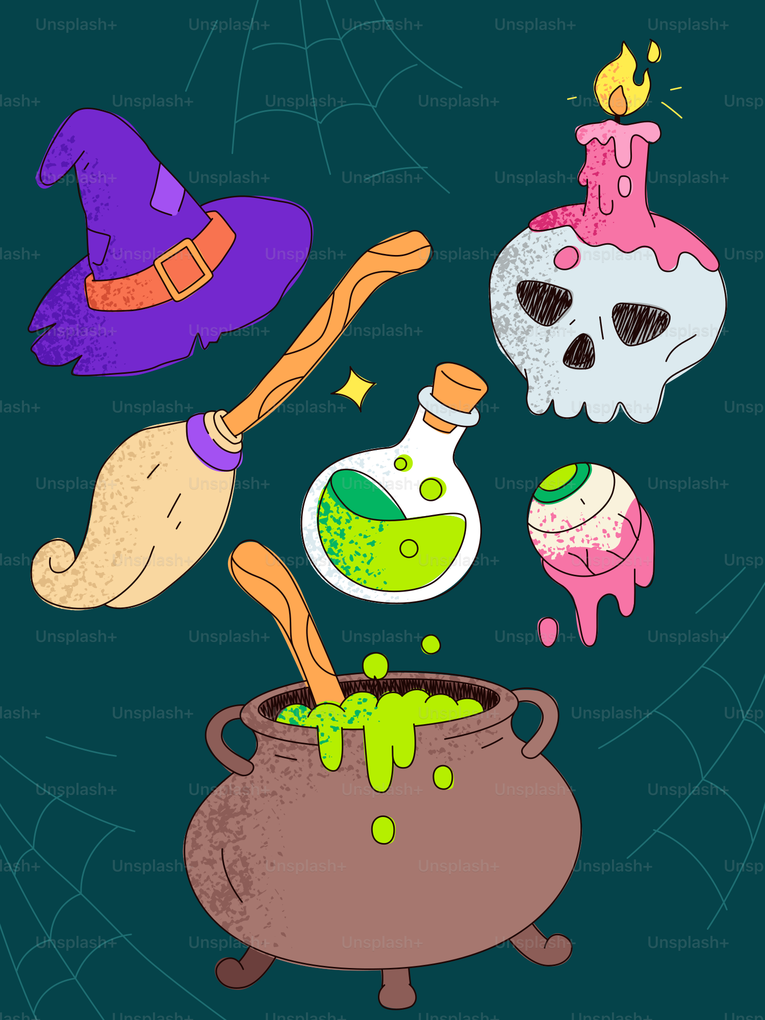 Dulces y golosinas de Halloween dispuestos sobre un fondo oscuro vector – Imagen de Arte en Unsplash