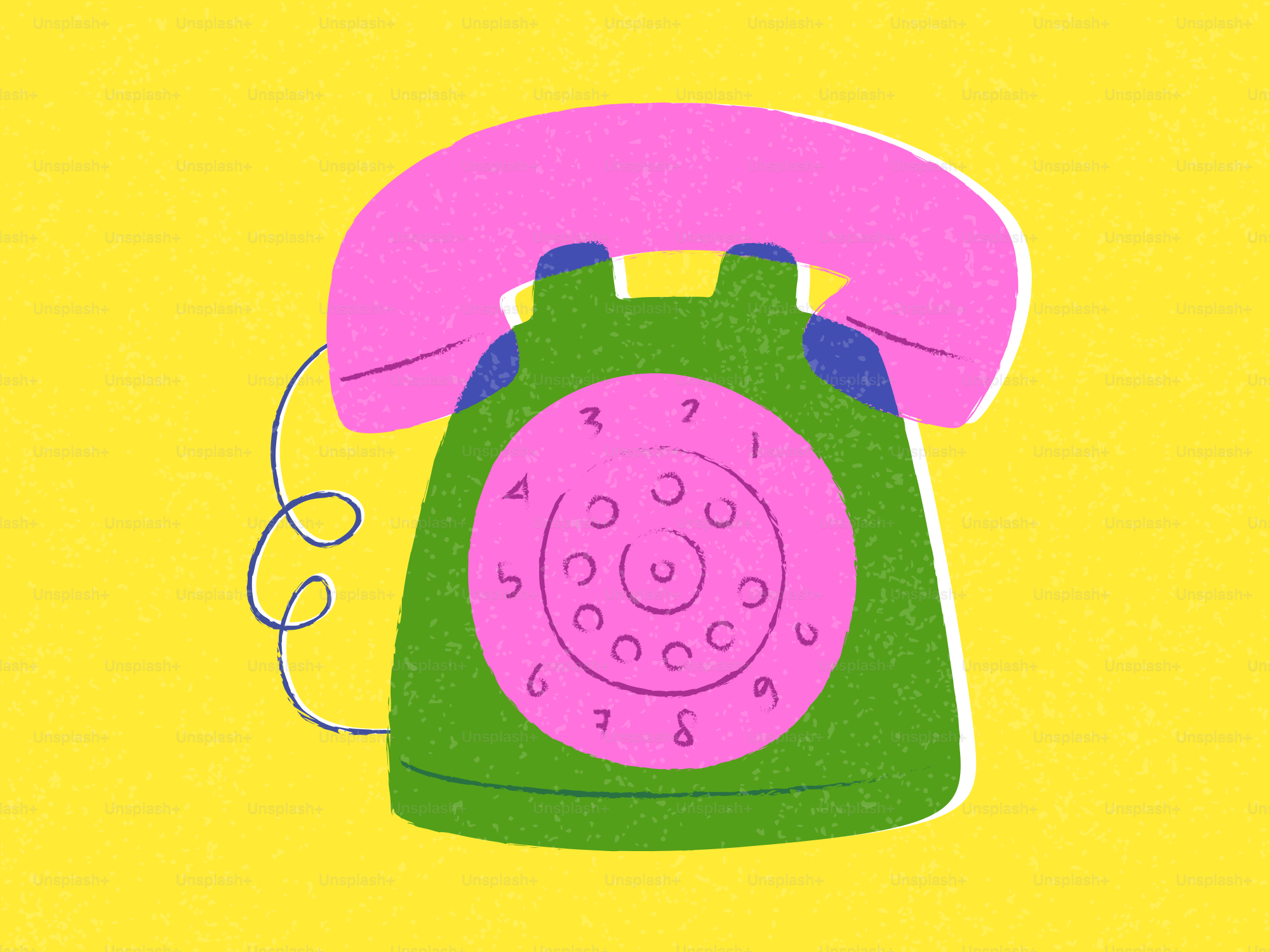 Vektor Telepon hijau retro dengan aksen merah muda pada warna kuning ...