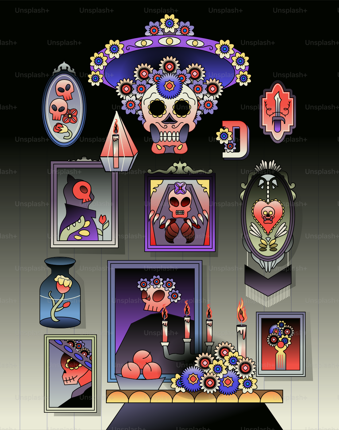 Vektor Hari altar mati dengan tengkorak dan bunga – Gambar Bunga di ...
