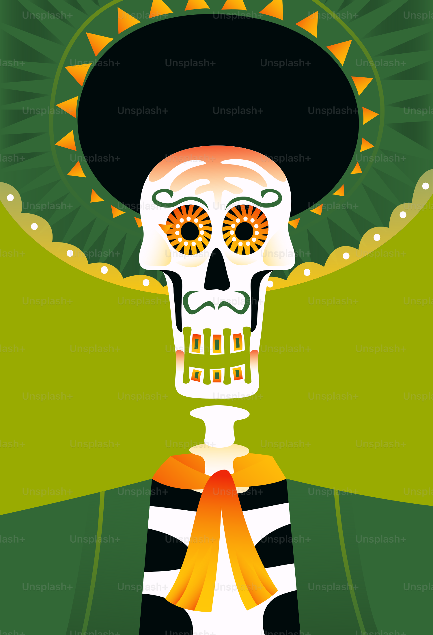 Vektor Hari tengkorak mati dengan bunga dan latar belakang hijau ...