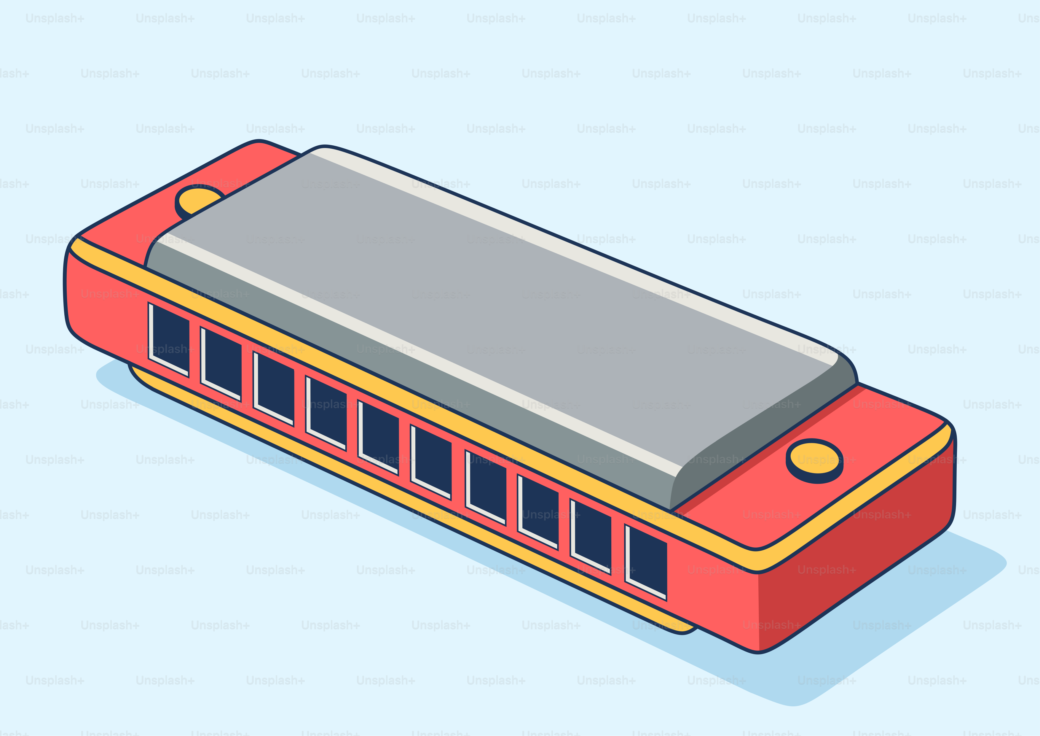 A red harmonica rests on a light blue background. vector – Music Image ...
