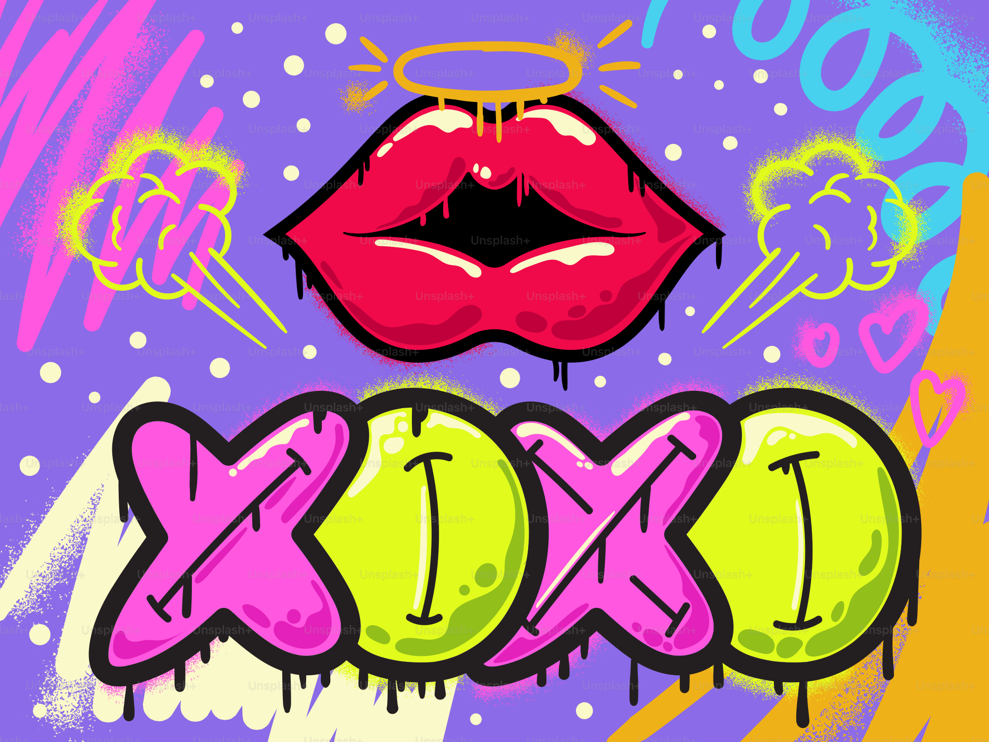 Arte de graffiti com lábios vermelhos e texto xoxo. vetor – Imagem ...