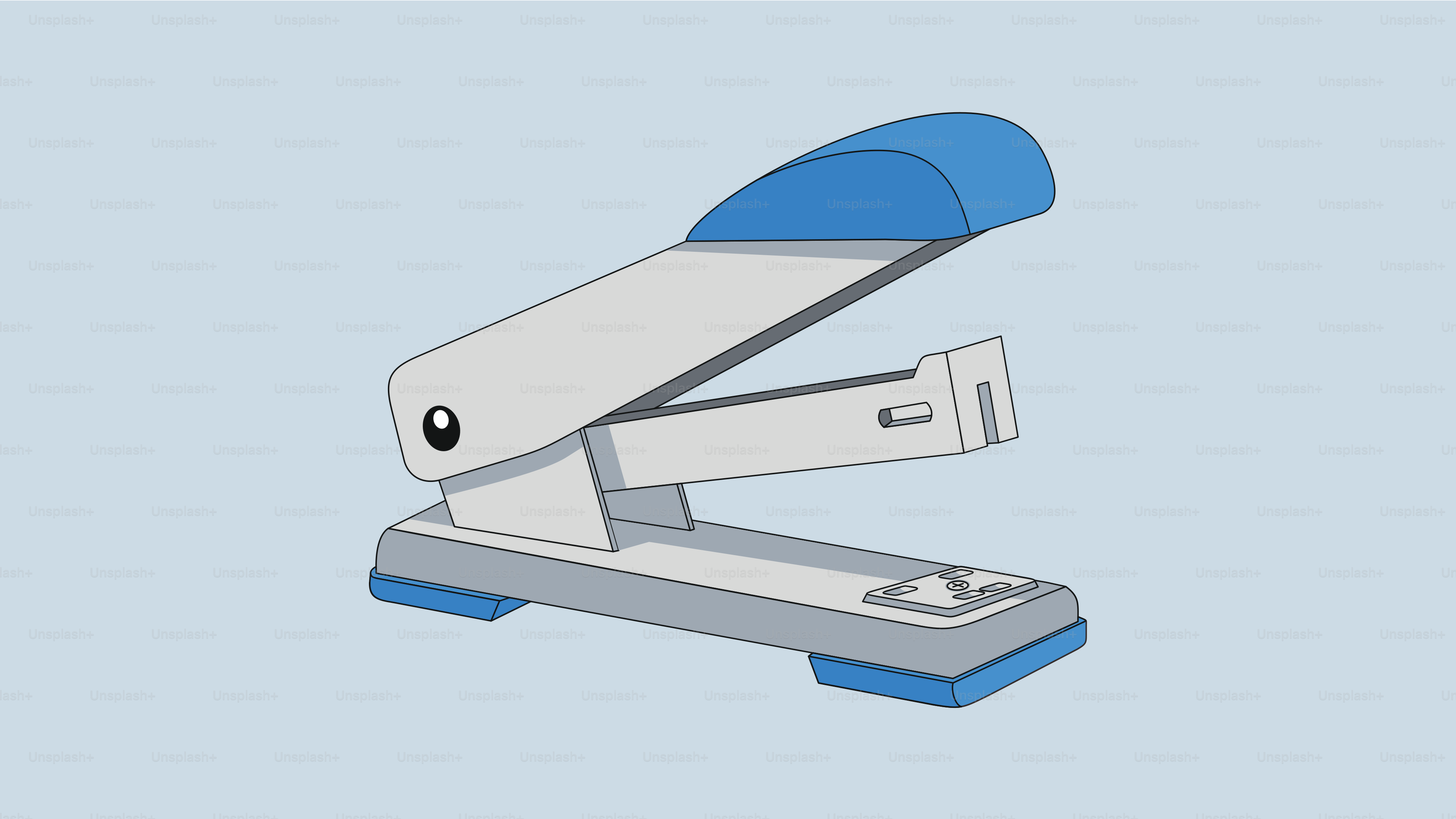A blue and grey stapler on a light blue background vector ...