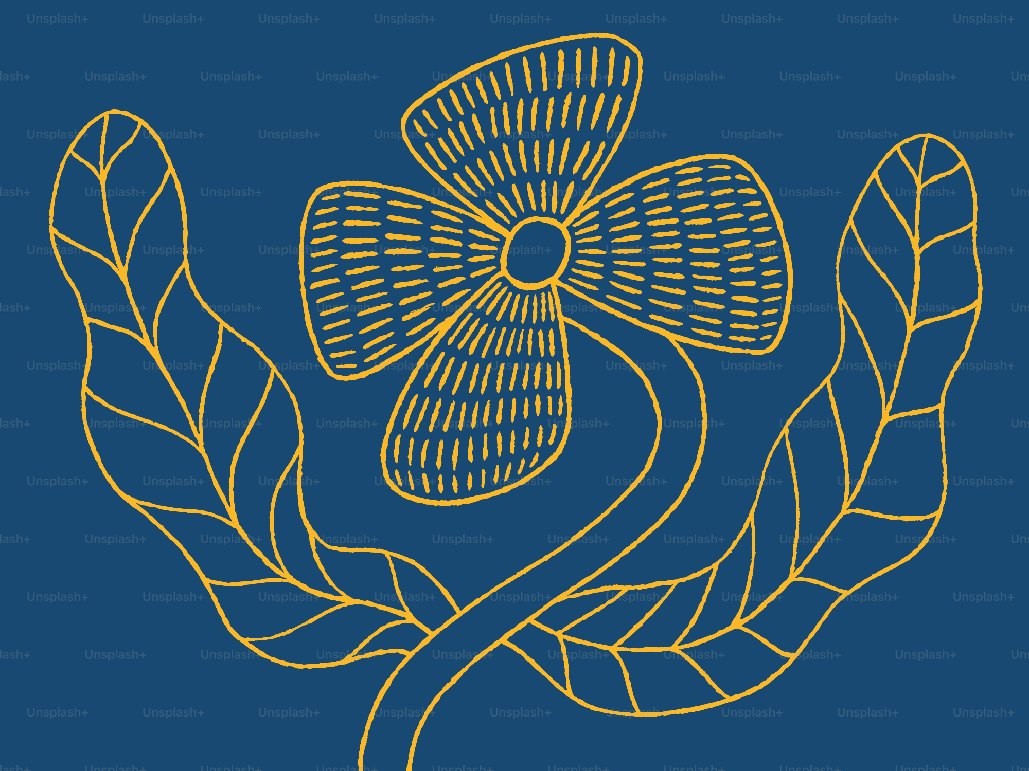 Stylized yellow flower with leaves on blue background vector – Flower ...