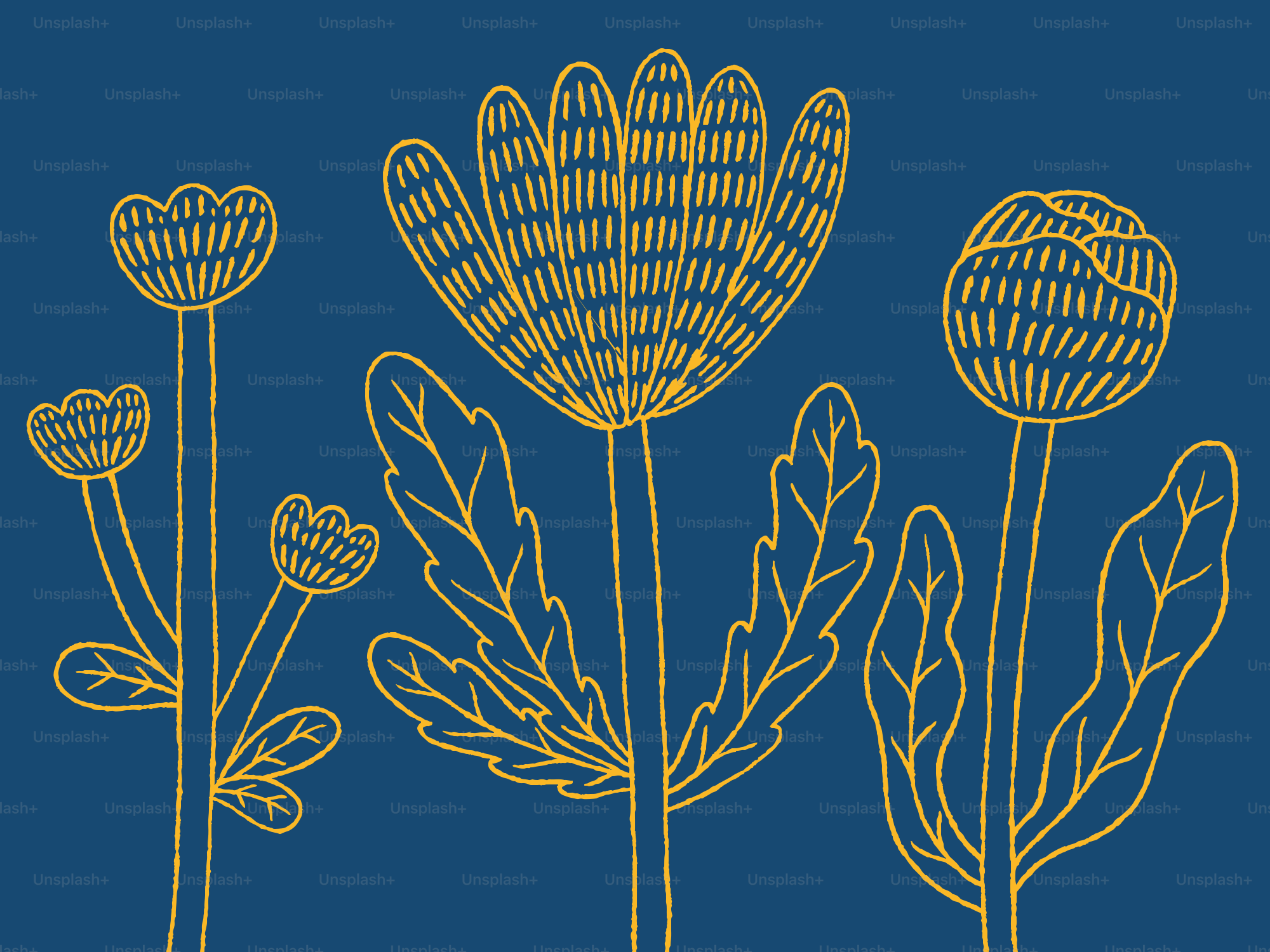 Stylized golden flowers on a dark blue background vector – Flower Image ...