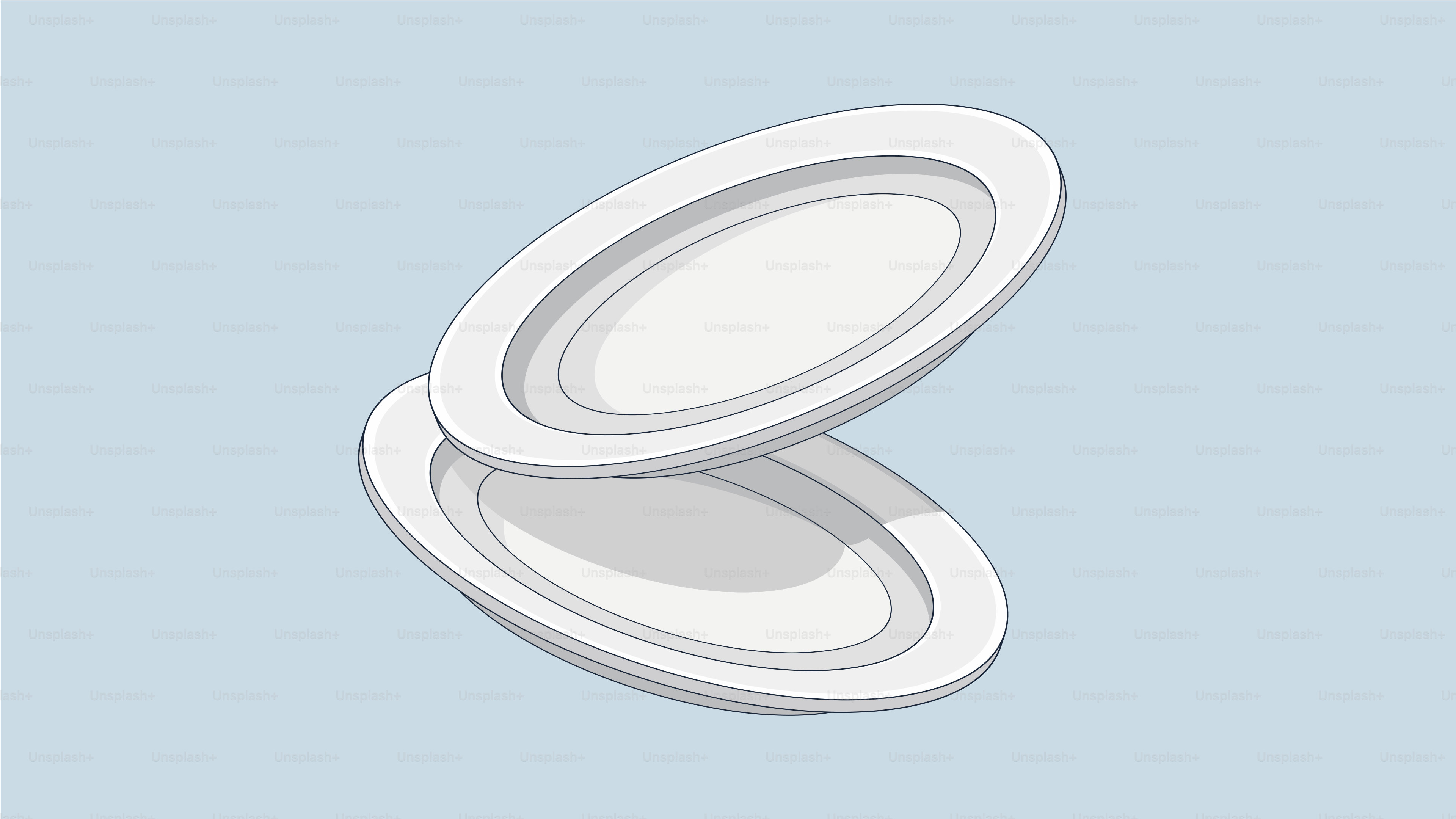 Vektor Dua piring putih ditumpuk dengan latar belakang biru muda ...