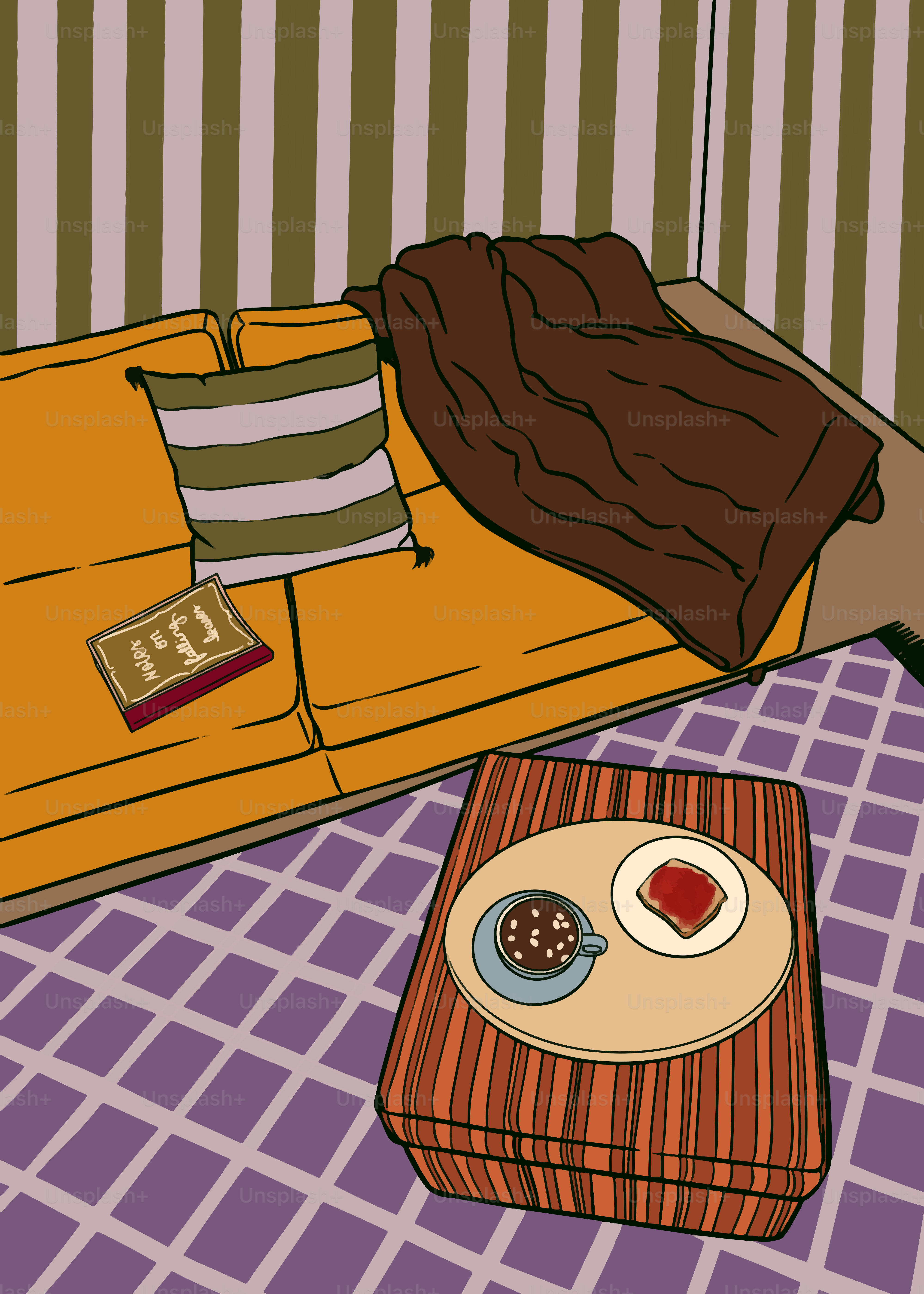 Stack of books next to steaming mug of hot chocolate. vector – Art ...