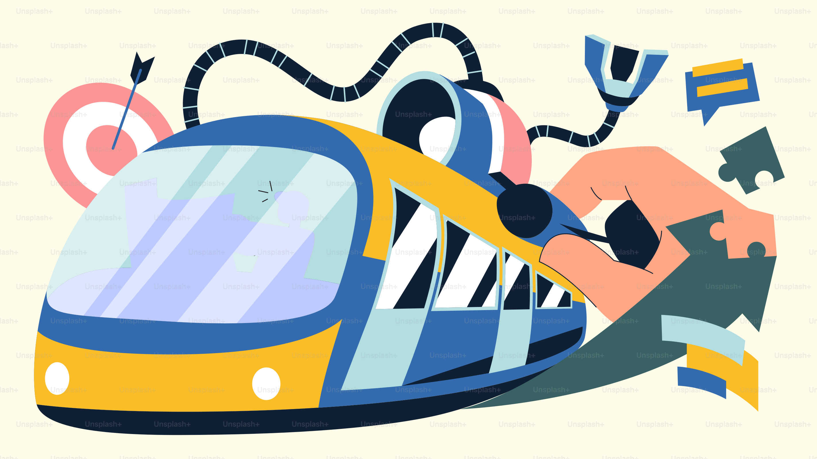 Train with puzzle pieces and target vector – Abstract Image on Unsplash