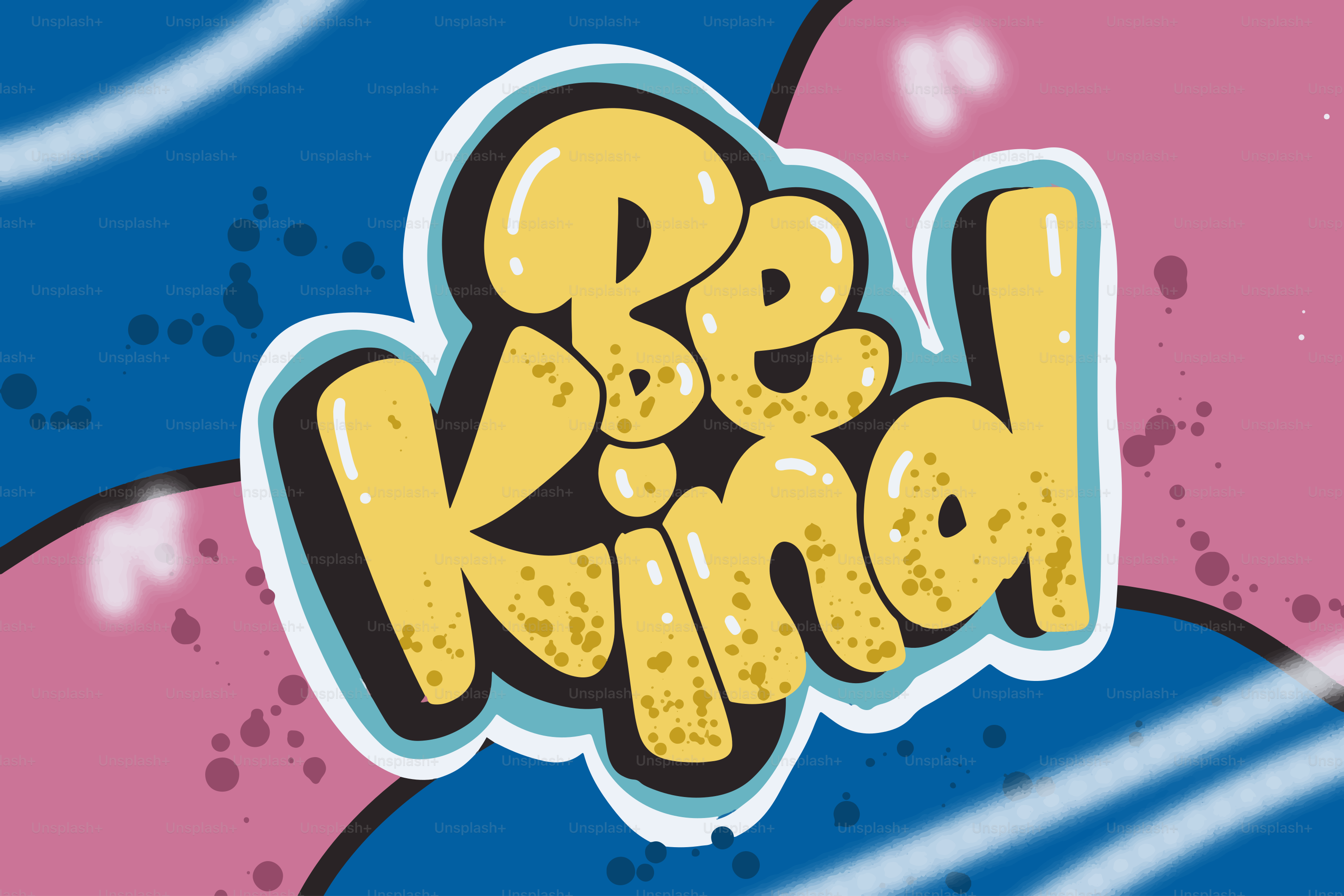 Graffiti style text says "be kind" on blue background vector ...