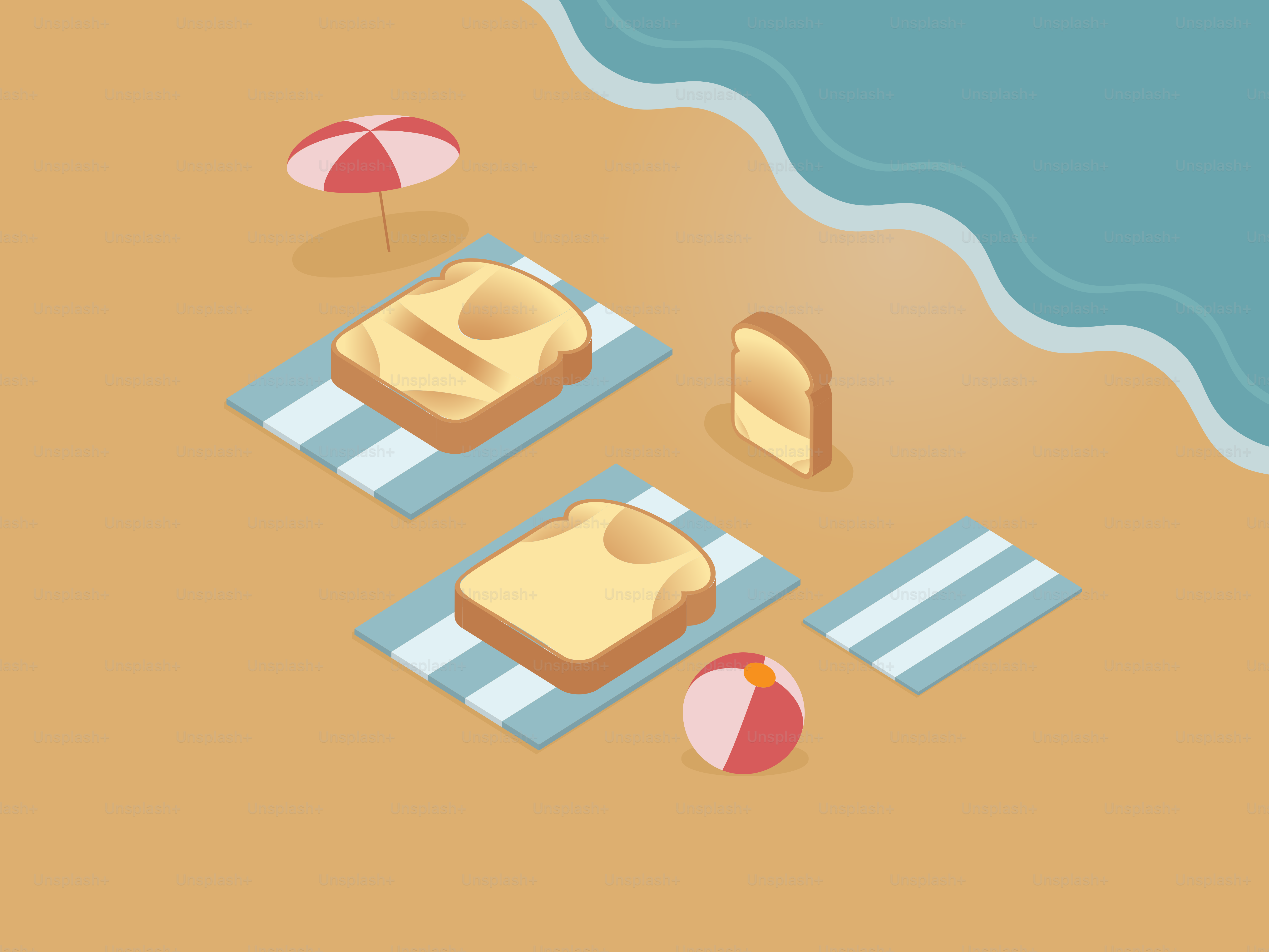 Vektor Dua sandwich selai kacang di handuk pantai – Gambar Pantai di ...