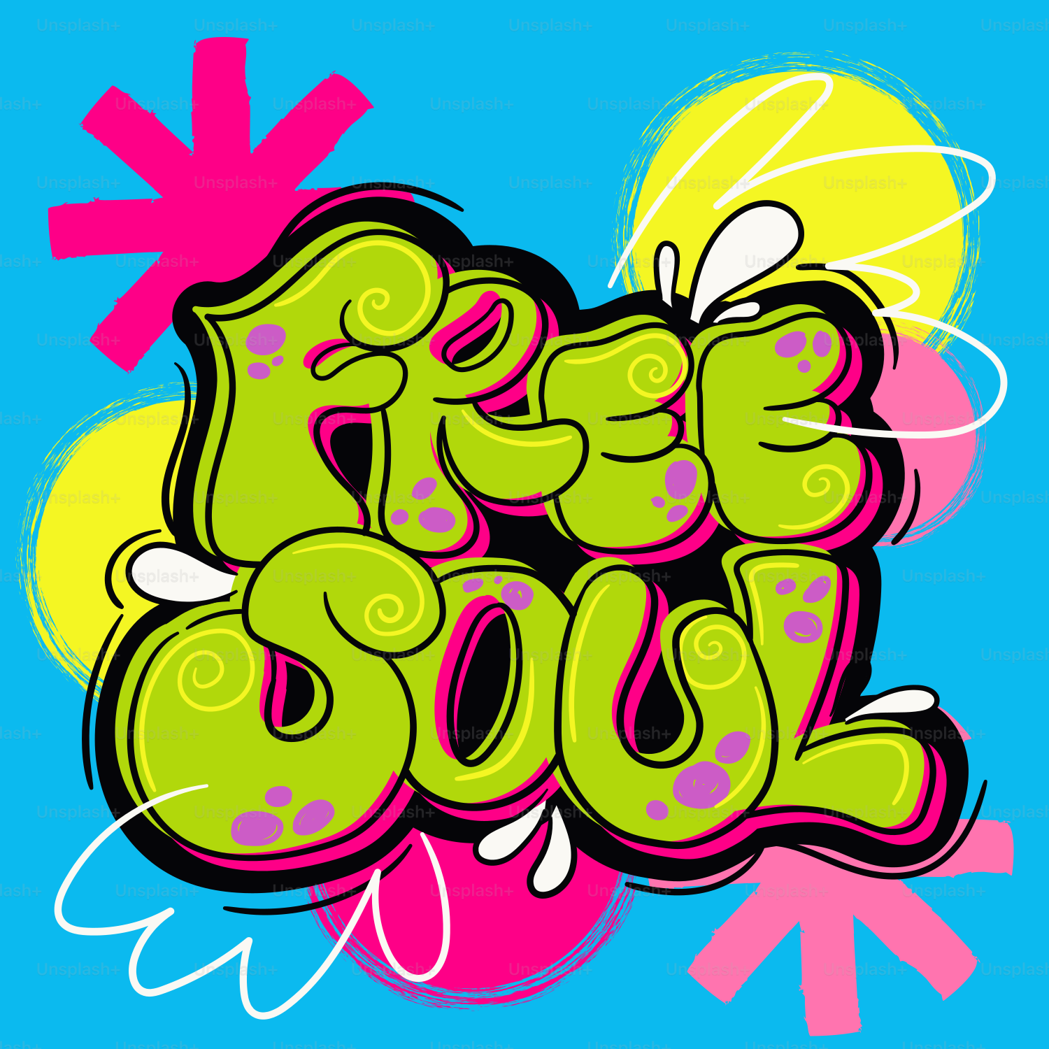 Graffiti art with "free soul" text and colorful shapes. vector ...