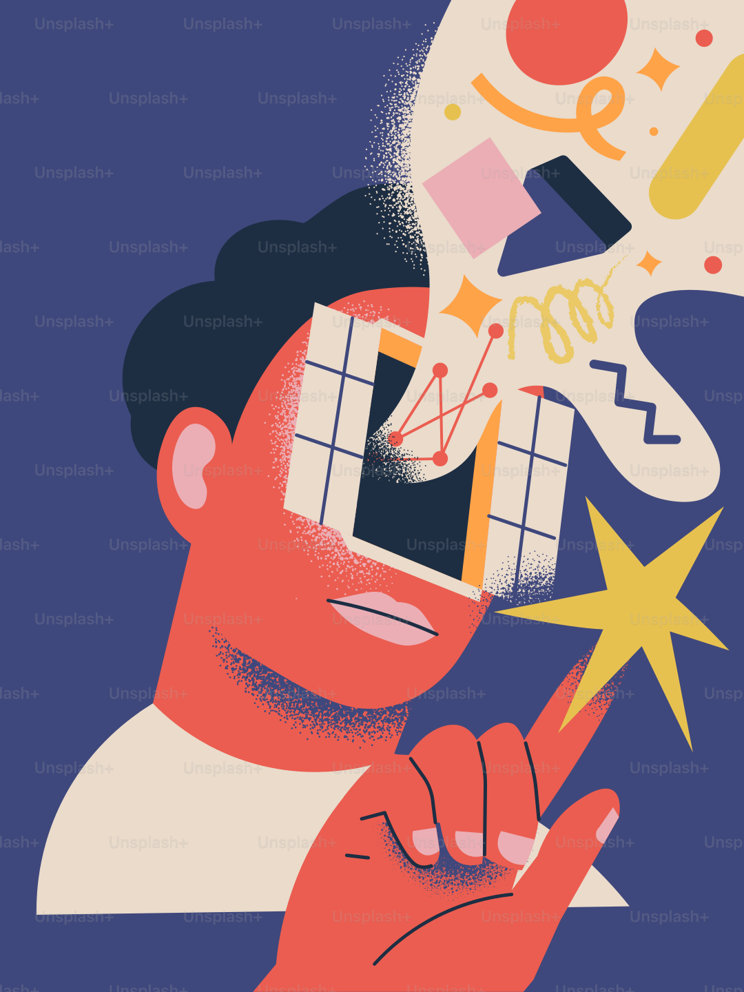Man with abstract shapes emerging from head vector – Illustration Image ...