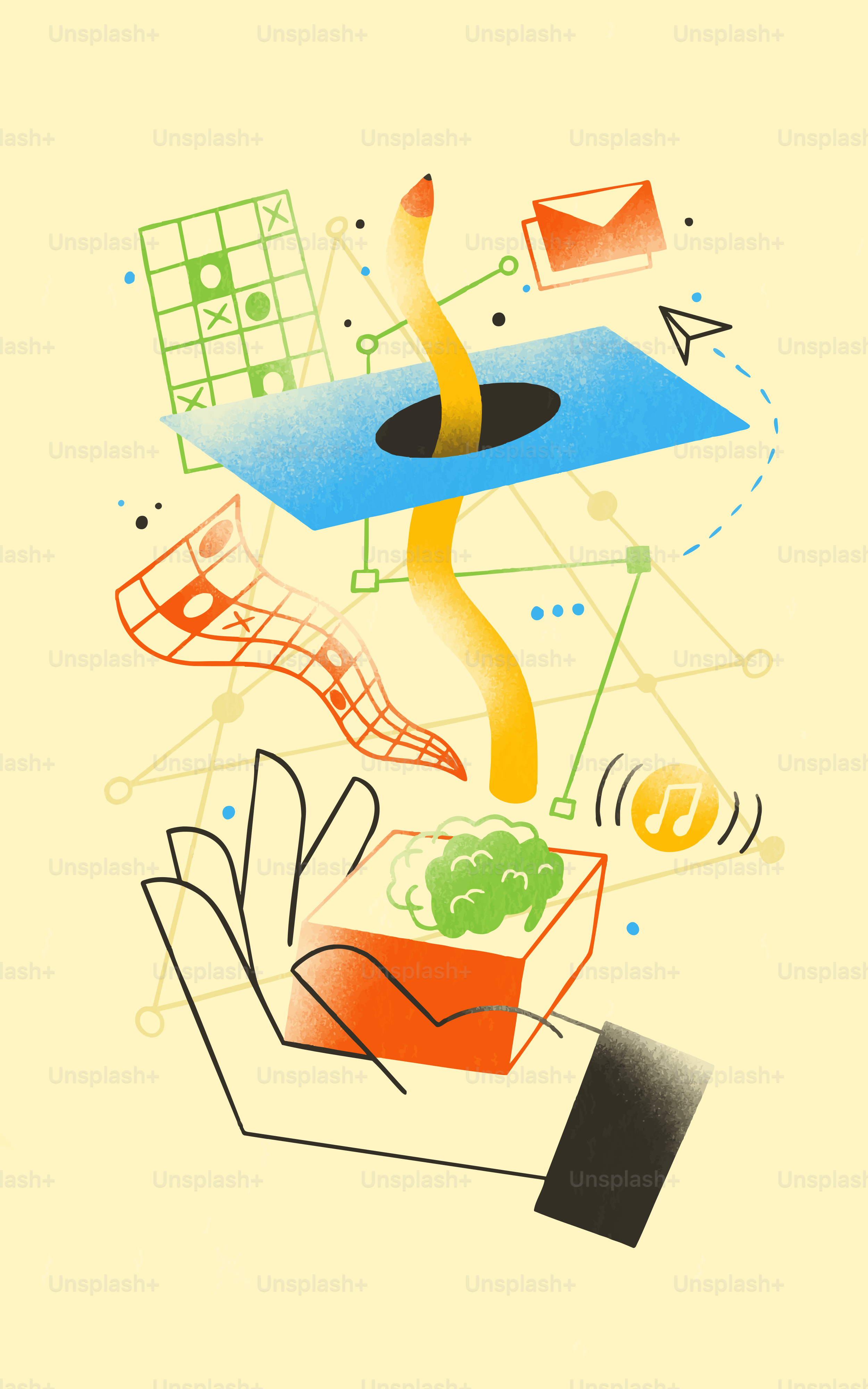 Vektor Seni digital abstrak dengan unsur ilmiah dan kreatif. – Gambar ...