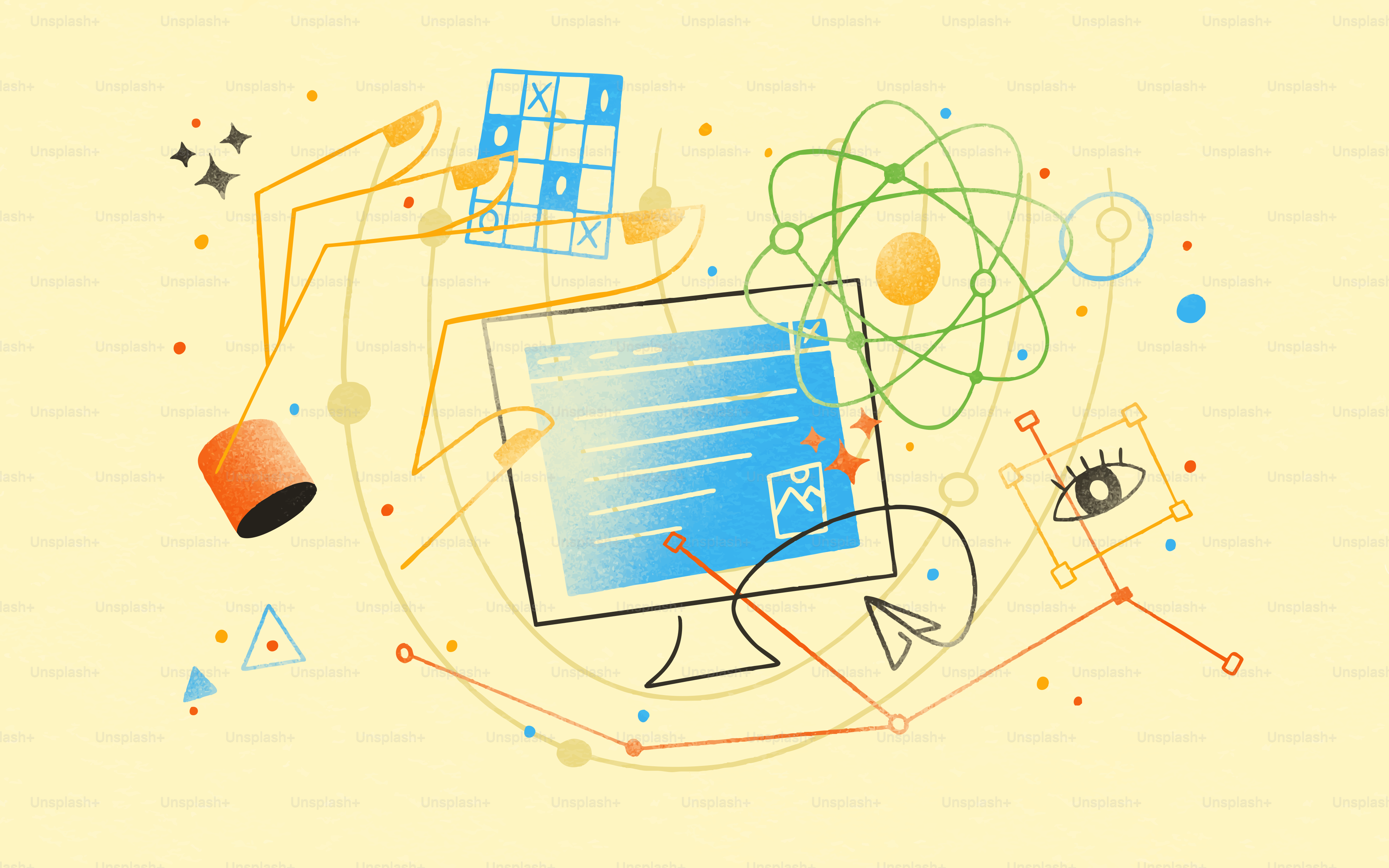 Vektor Seni digital abstrak dengan unsur ilmiah dan kreatif. – Gambar ...