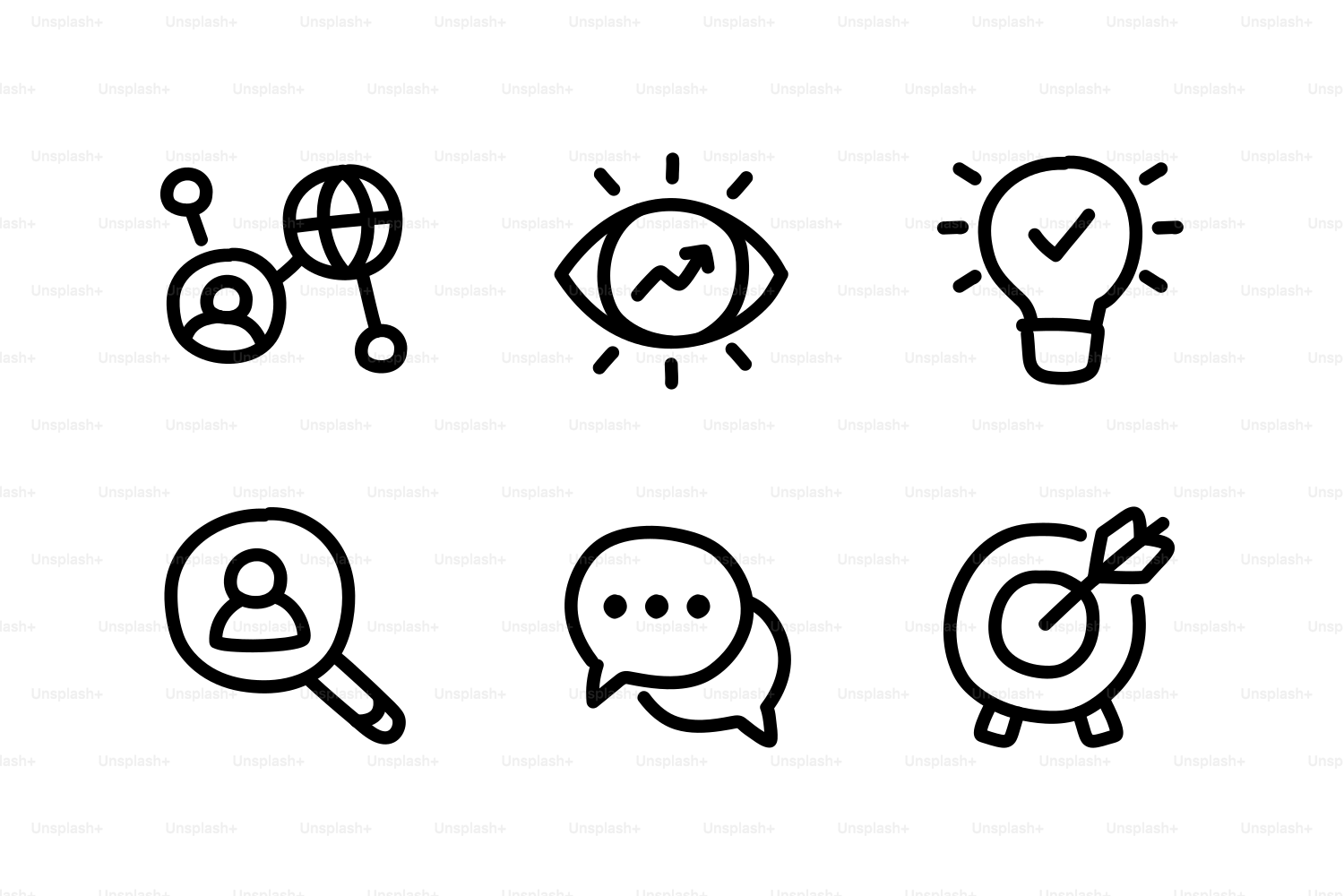 Iconos de Bitcoin que muestran red, visión, mano, portátil, blockchain ...