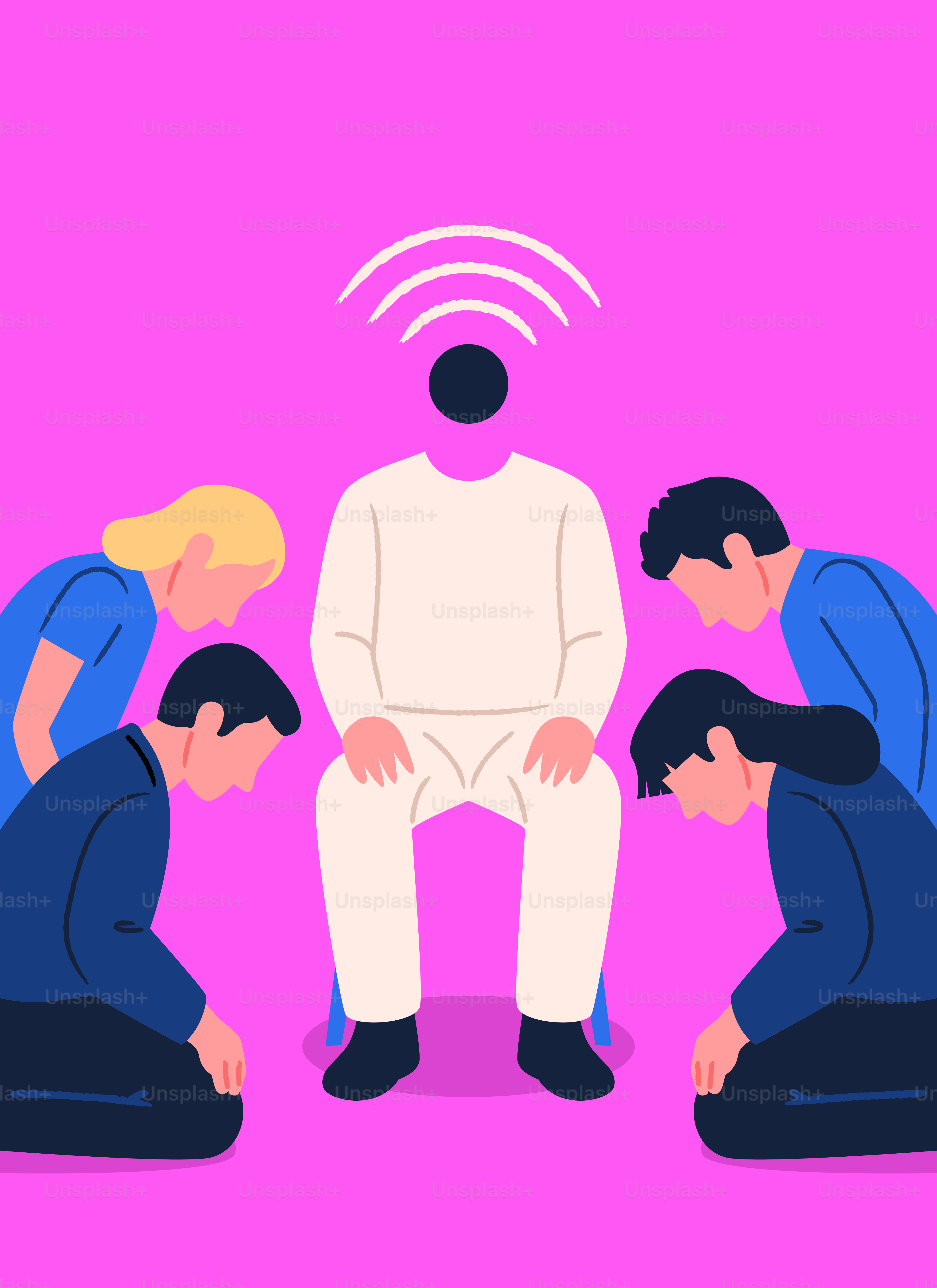 People bowing to a figure with wi-fi symbol. vector – Technology Image ...