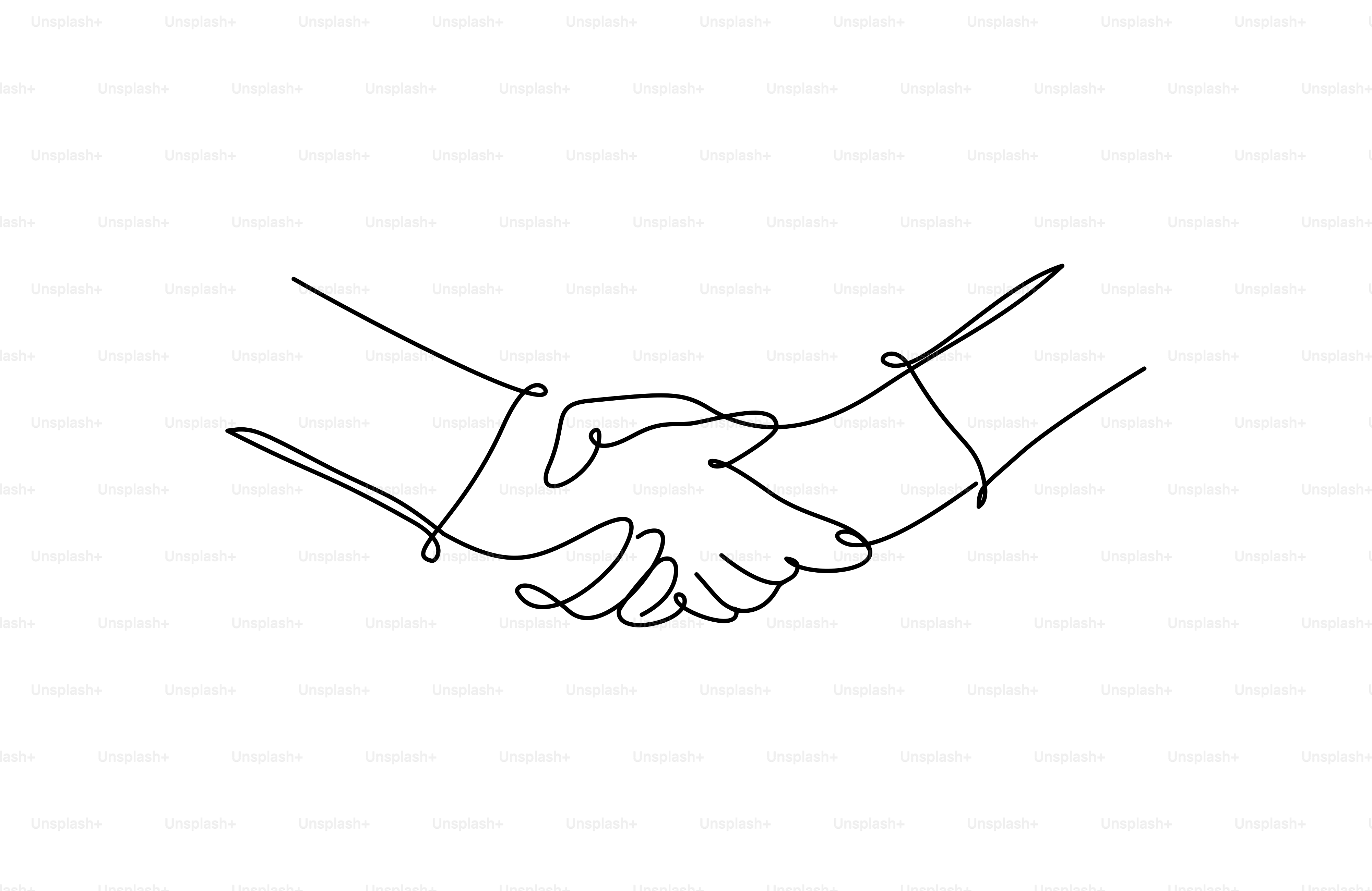 Two hands shaking in a continuous line drawing. vector – Illustration ...