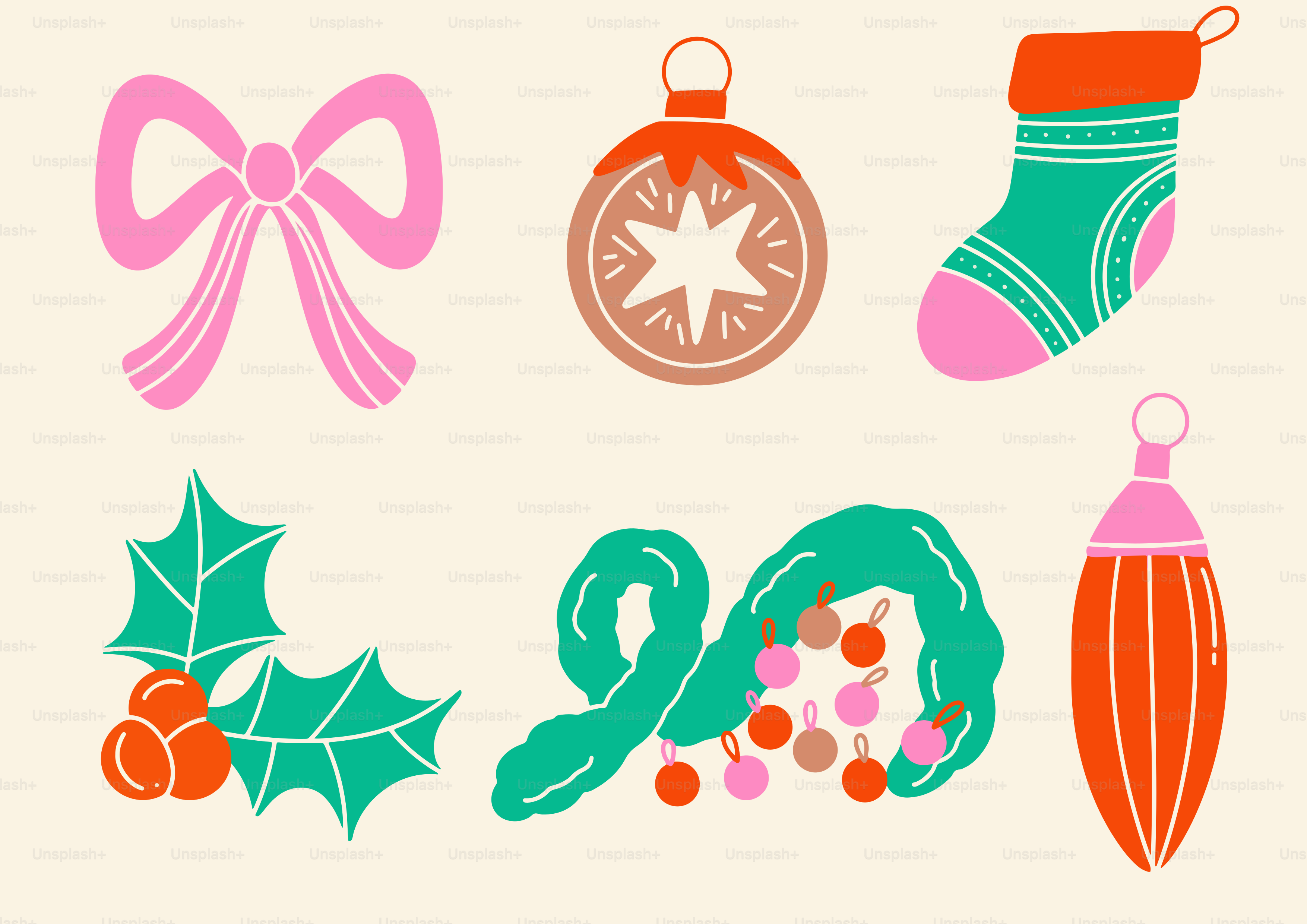 Vektor Camilan Natal termasuk kalkun, roti jahe, dan permen tebu ...