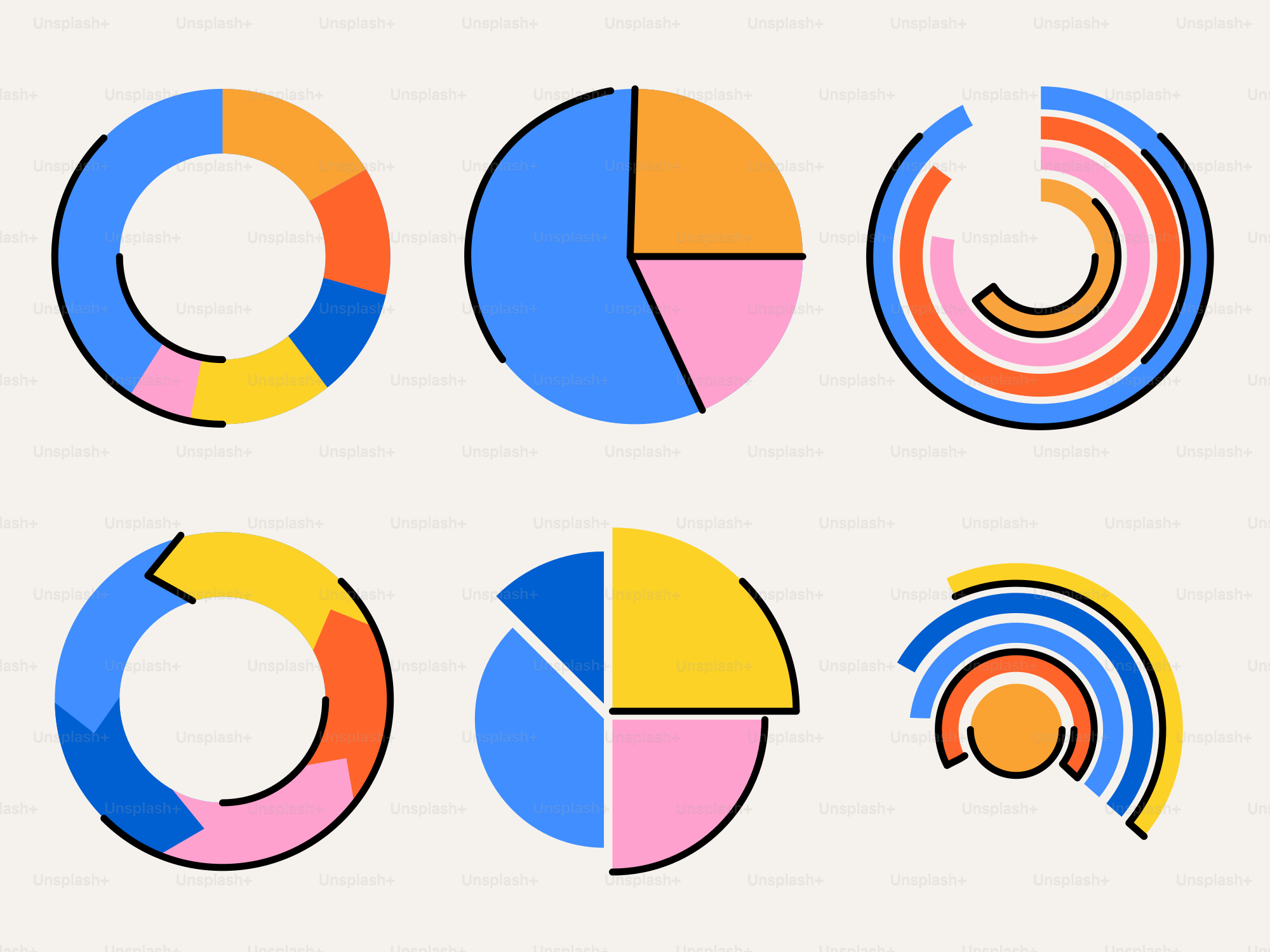 Collection of colorful hand-drawn bar and line graphs. vector ...