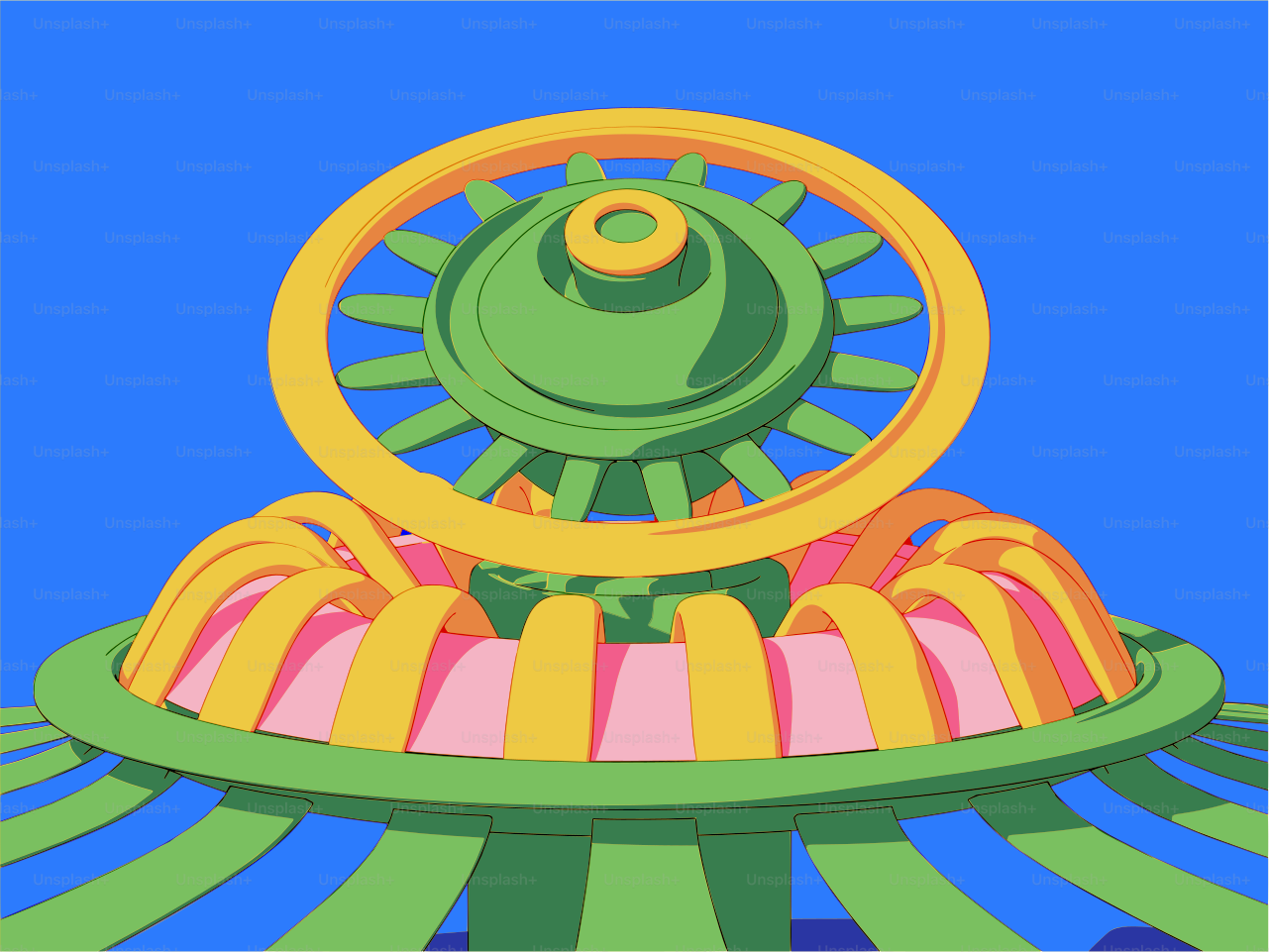 Vektor Telur merah muda bergaya di platform hijau dan kuning berjenjang ...