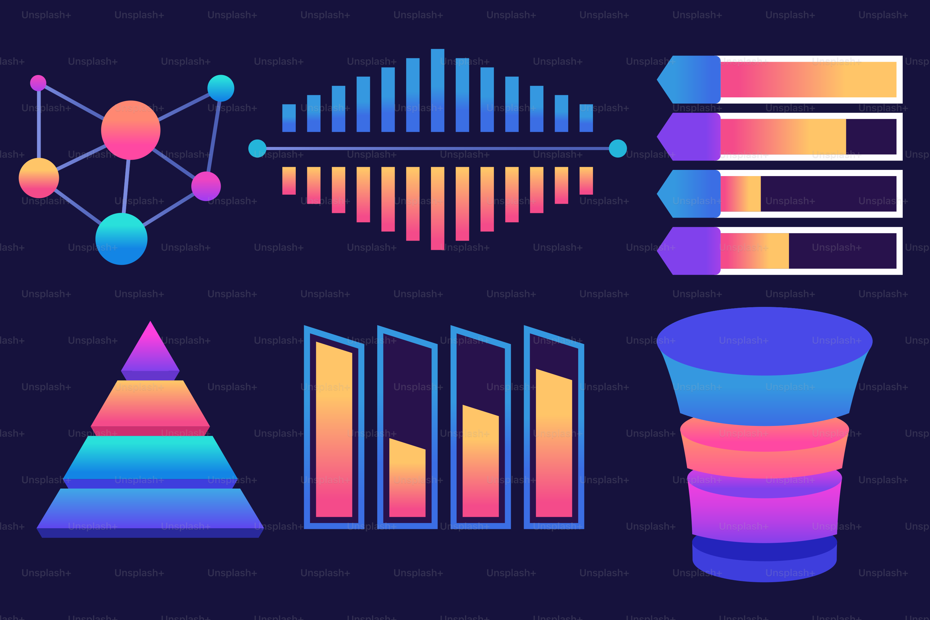 Vektor Kumpulan bagan dan grafik visualisasi data berwarna-warni ...
