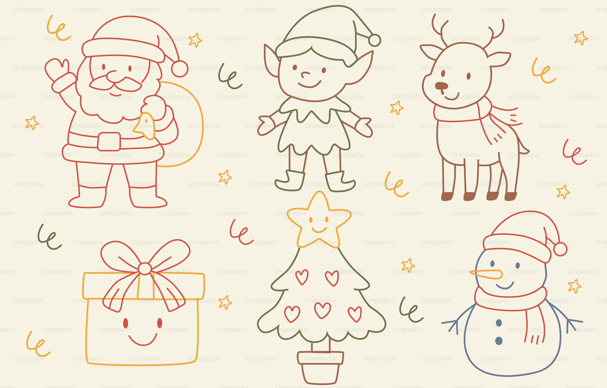 Christmas characters and symbols in a doodle style. vector – Christmas ...