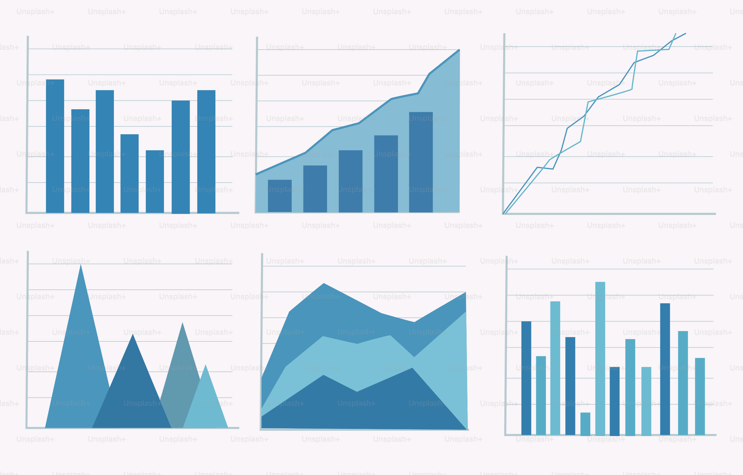 Collection of six different blue graphs and teal graphs. vector – Data ...