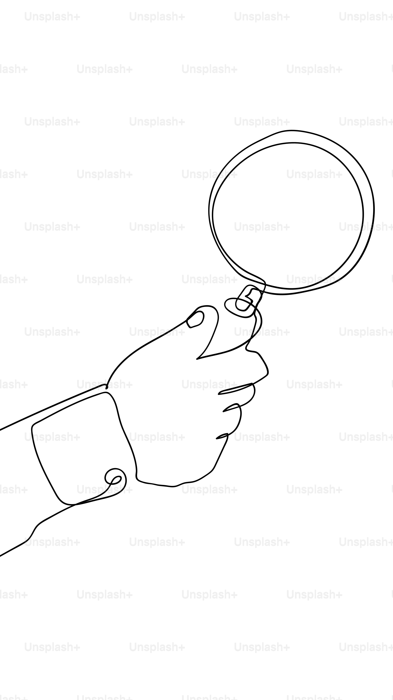 Hand holding a magnifying glass in a line drawing. vector – Abstract ...