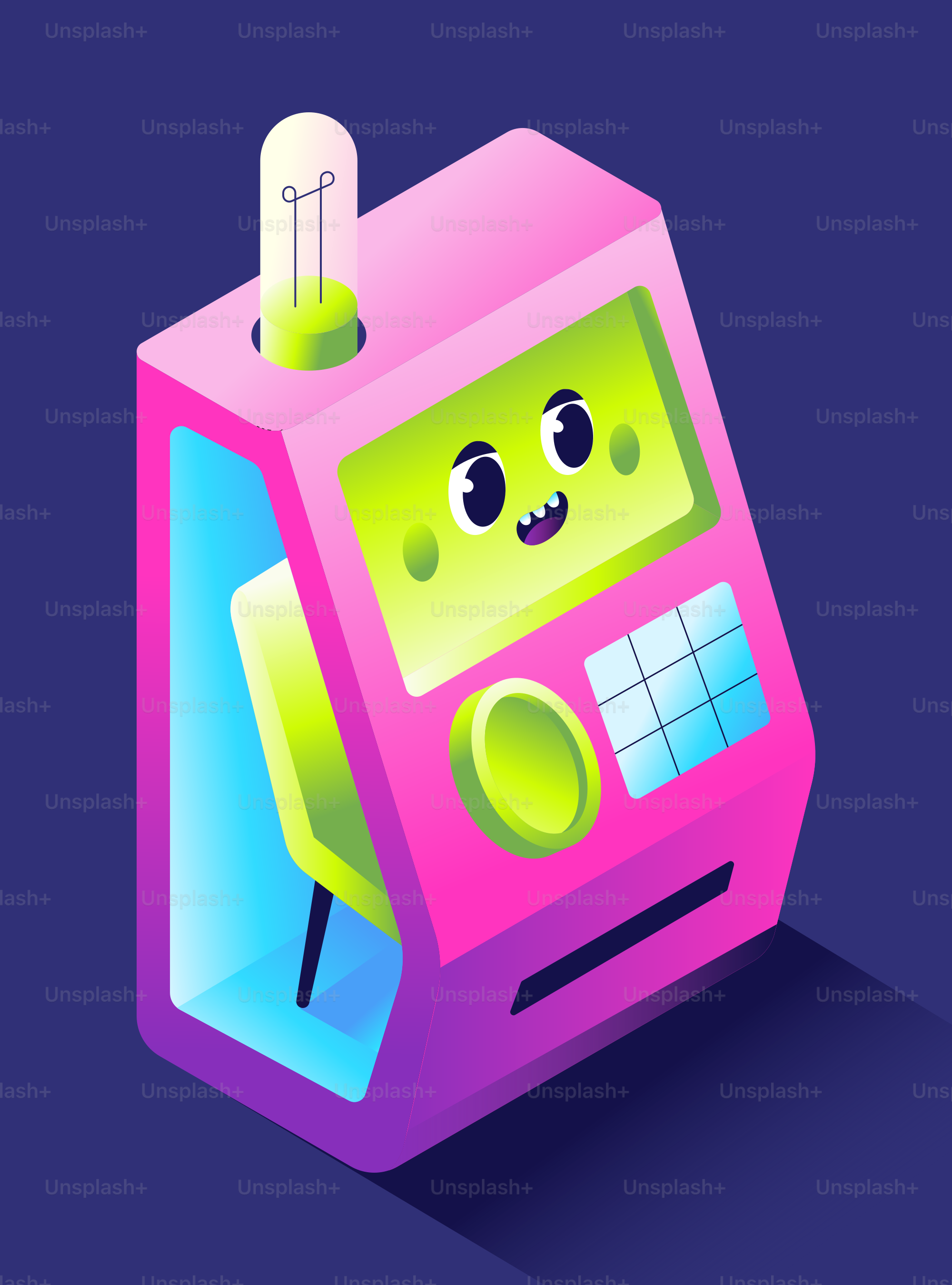 A cute pink cartoon vending machine with a face vector – Gradient Image ...