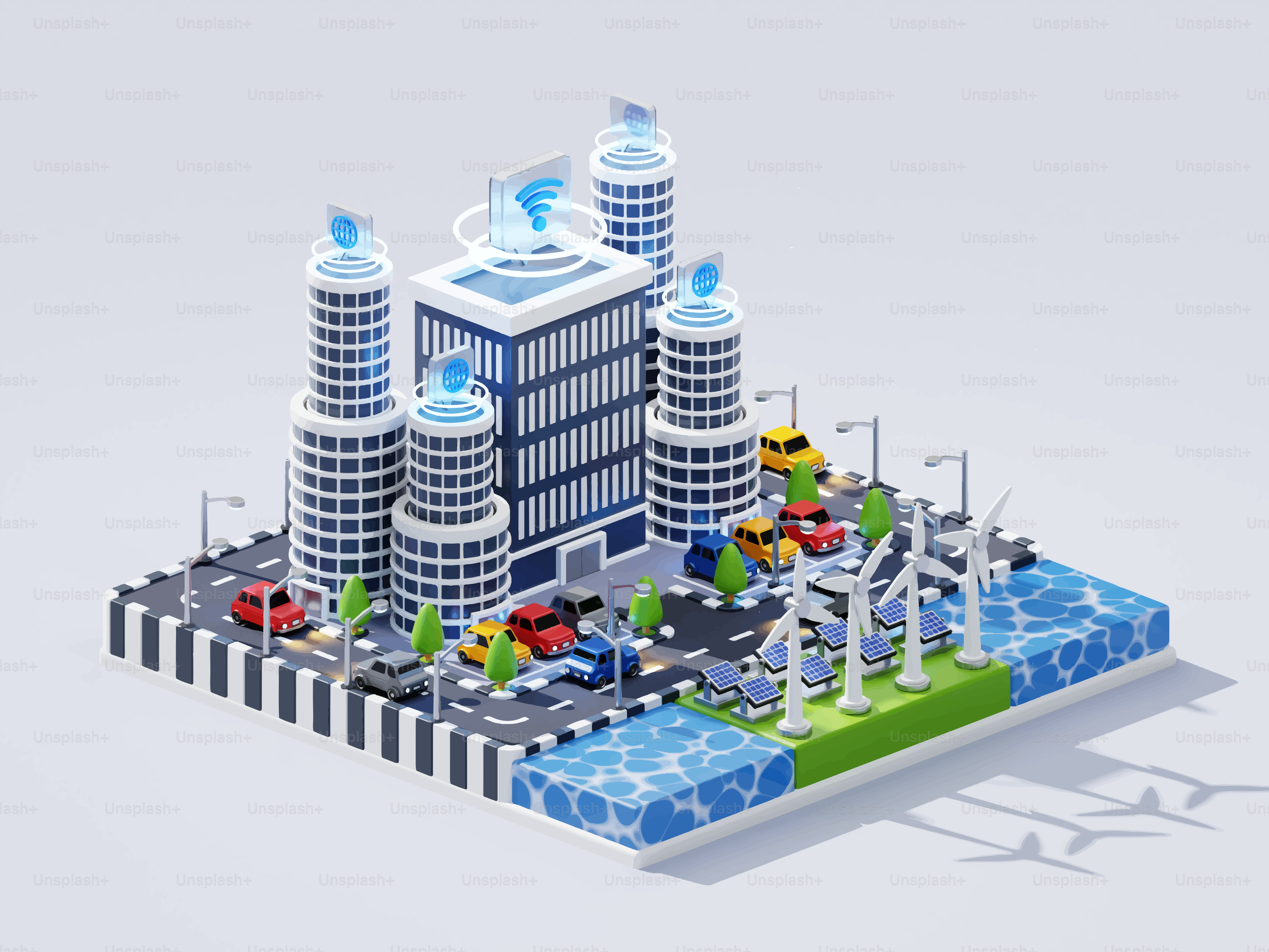 A futuristic smart city with renewable energy sources. vector ...