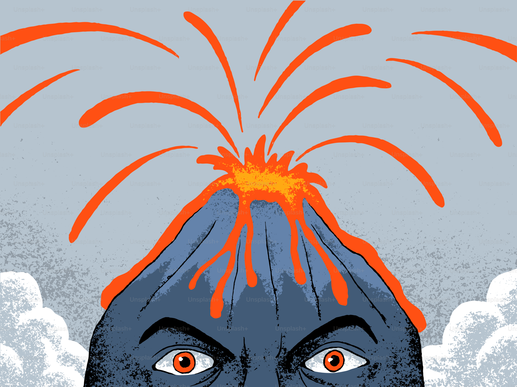 A volcano erupting with fiery lava and dramatic effect. vector – Face ...