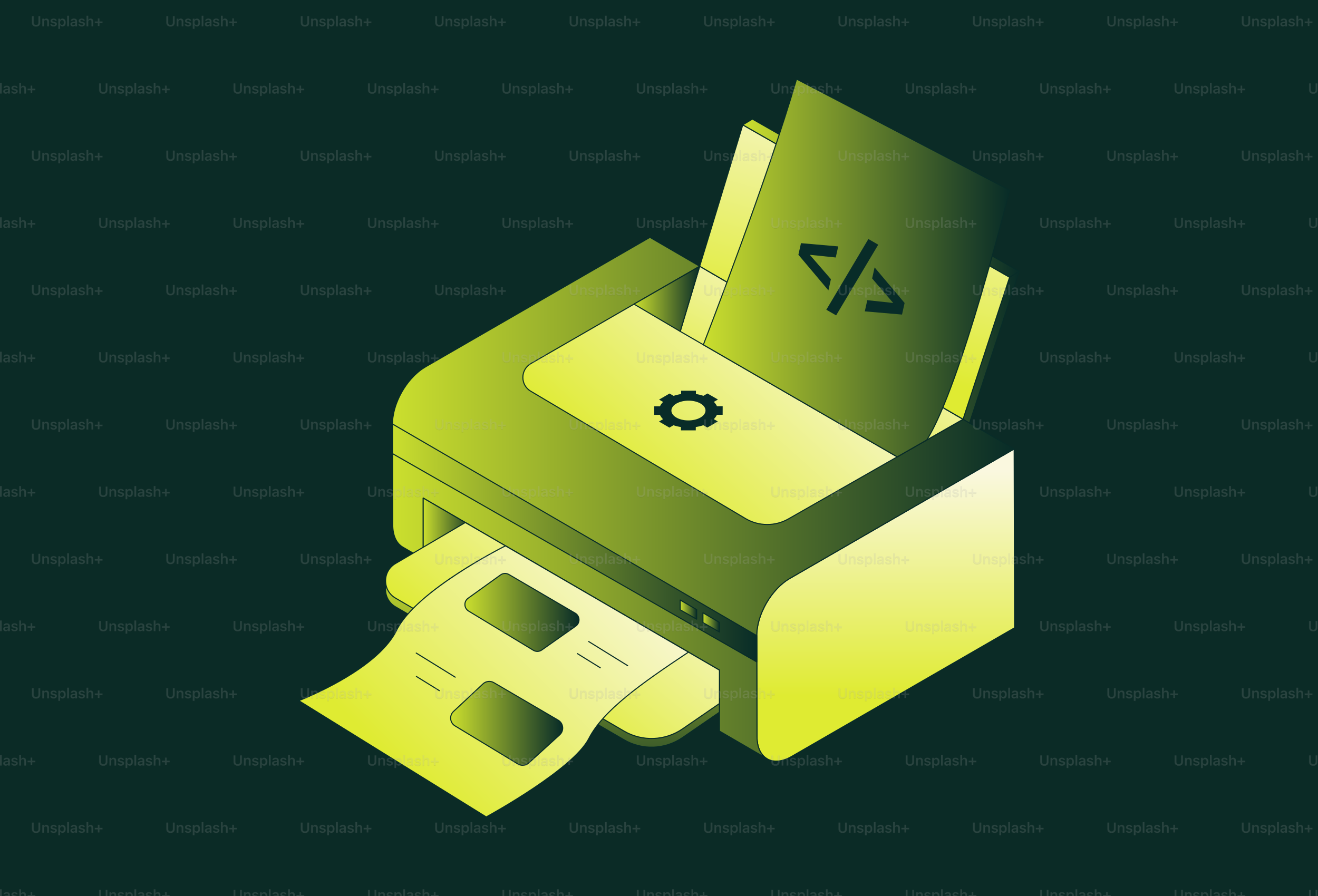 Printer printing code documents on dark background vector – Gradient ...