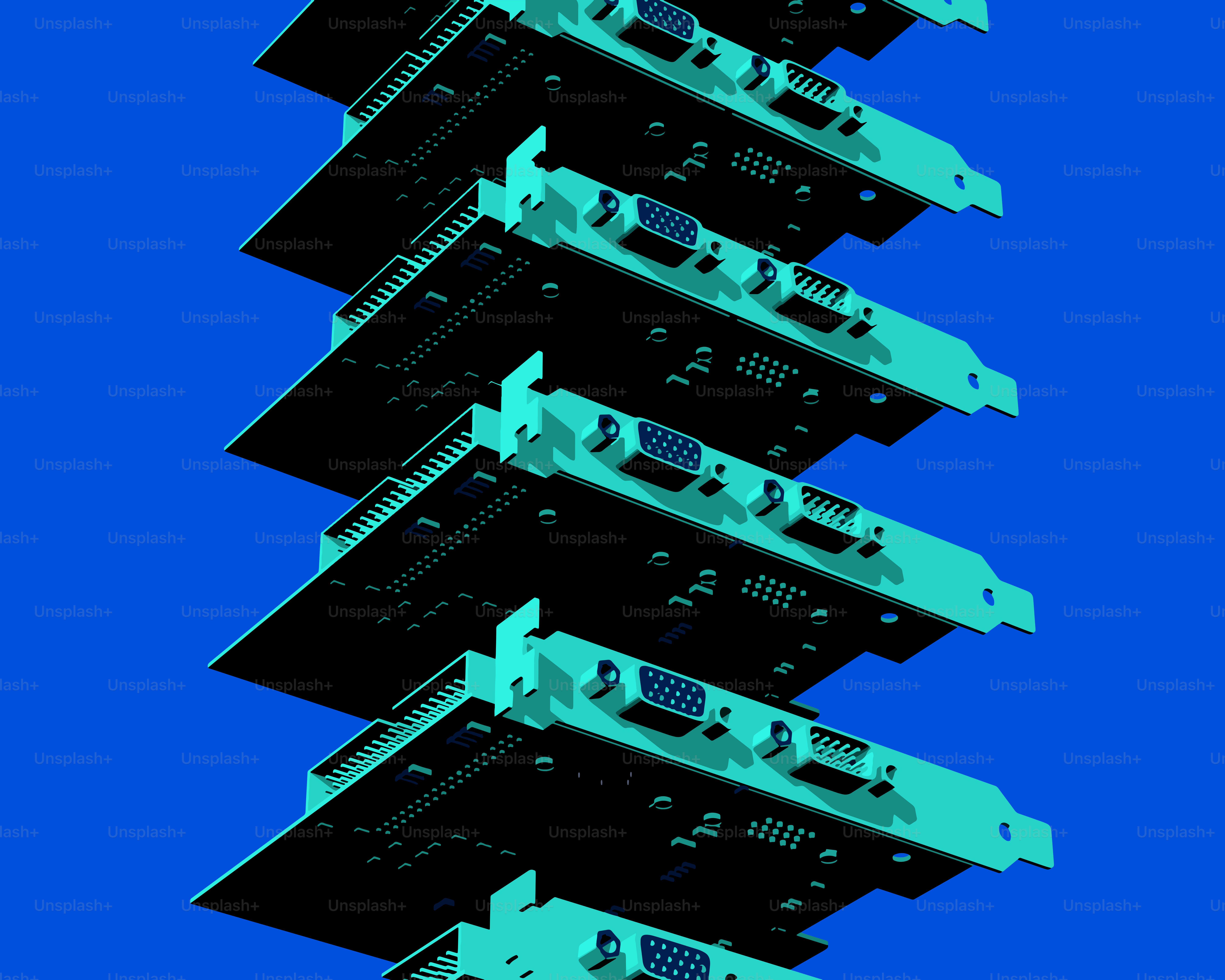 Stack of teal computer graphics cards on blue background vector ...