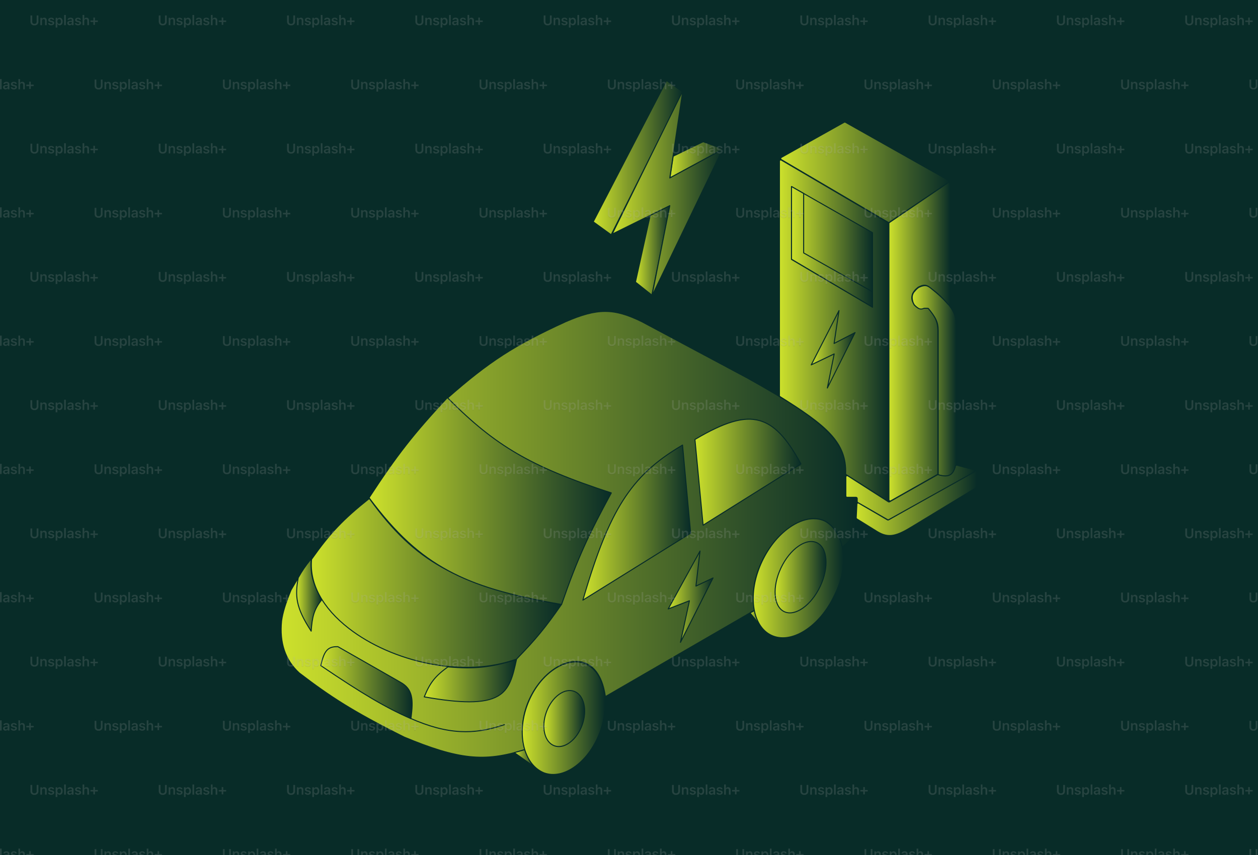 Electric car charging at a station with lightning bolt symbol. vector ...