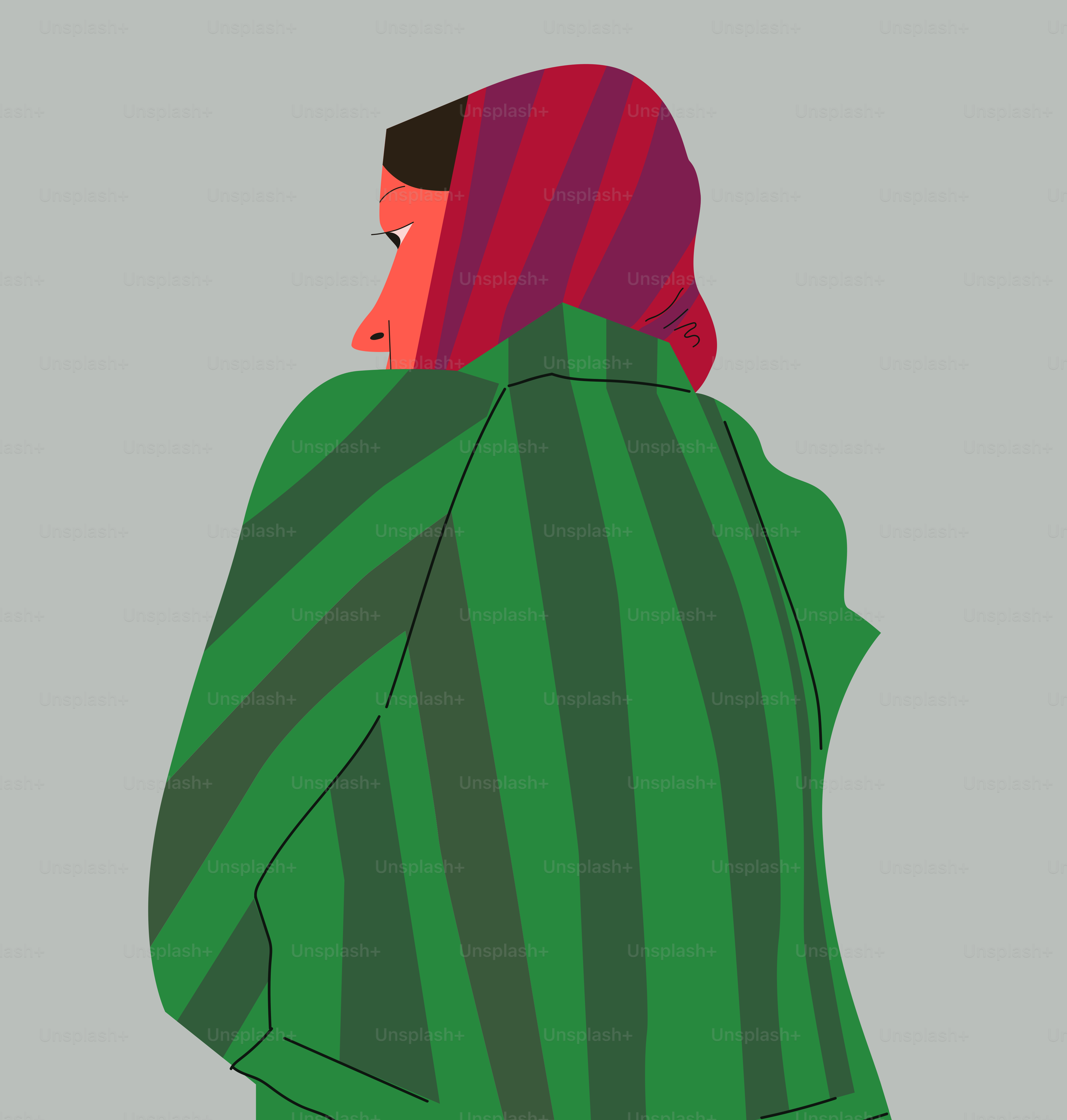 Woman in green striped jacket and headscarf vector – Woman Image on ...