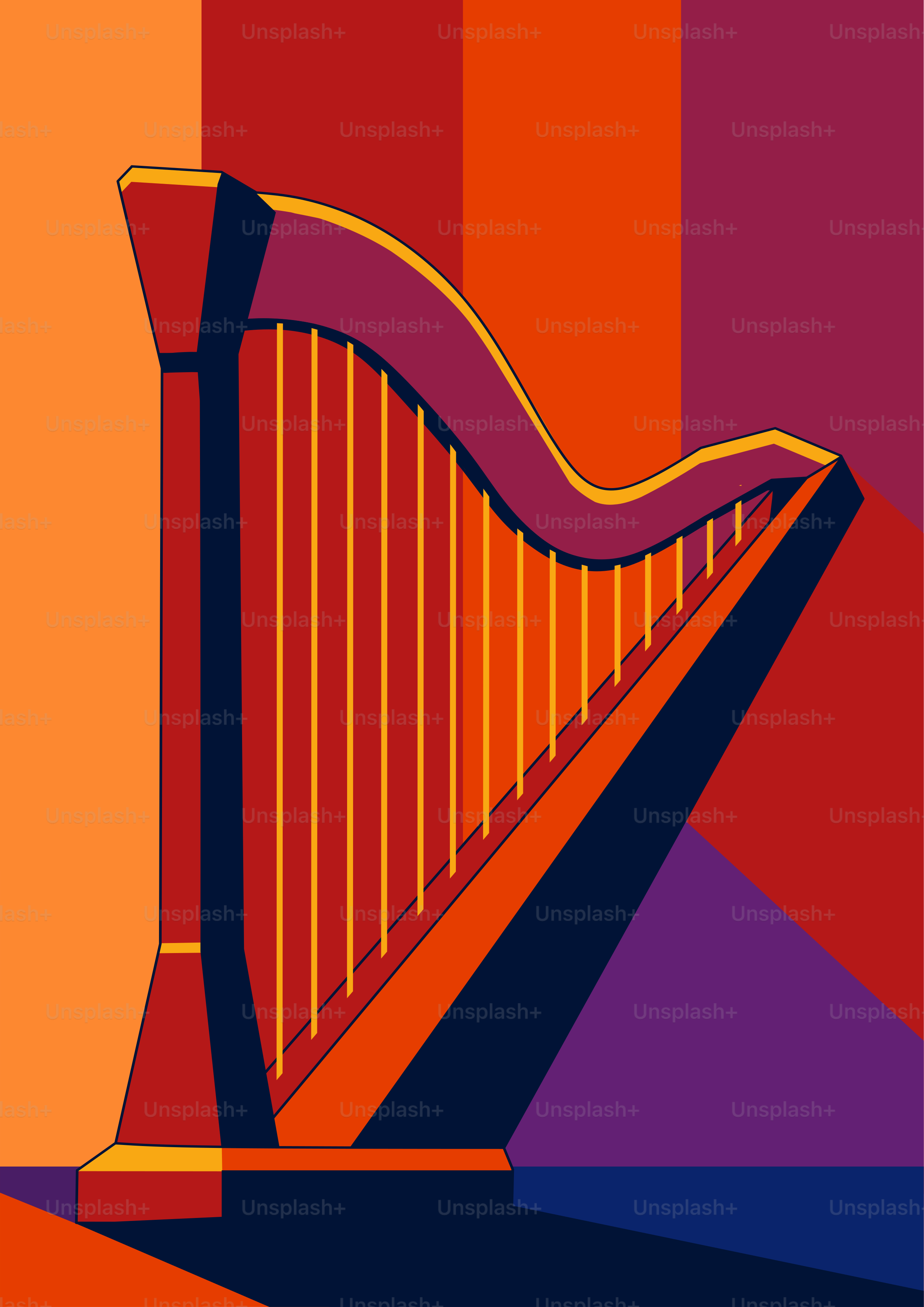 A stylized harp with warm colors and geometric shapes vector – Abstract ...