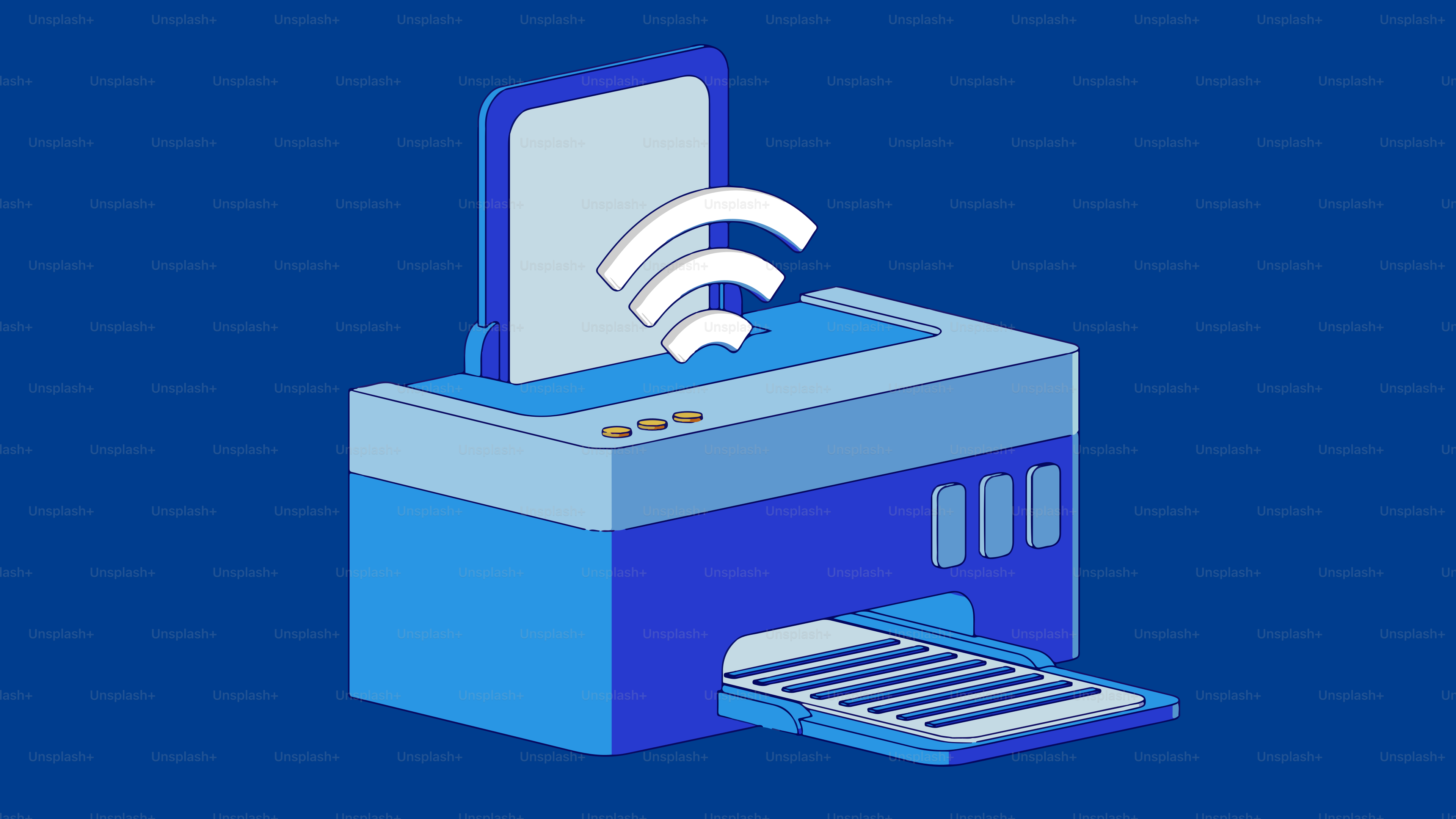A blue printer with a wifi symbol on top vector – Technology Image on ...