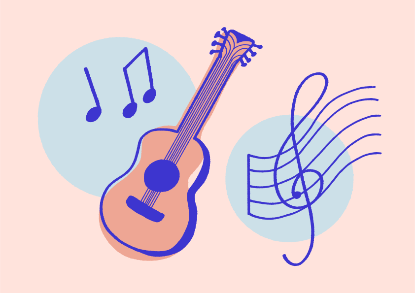 Vektor Gitar dengan nada musik dan kunci treble. – Gambar Musik di Unsplash