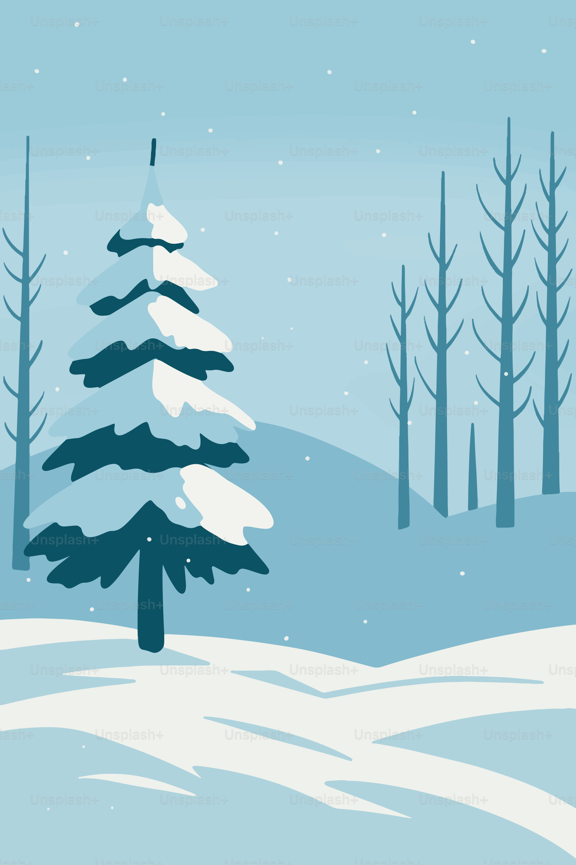 Snowy evergreen tree in a winter forest landscape vector – Winter Image ...