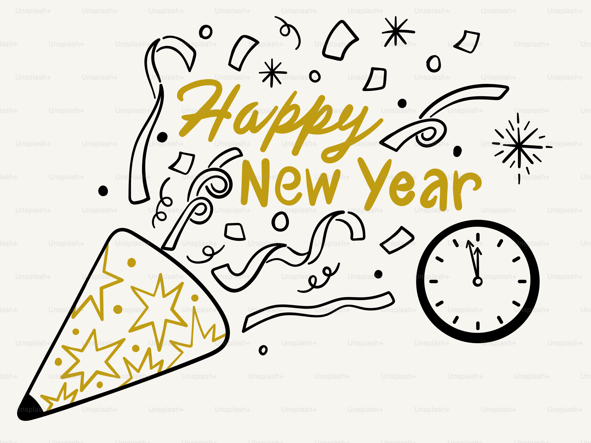Happy new year with confetti and clock vector – Illustration Image on ...