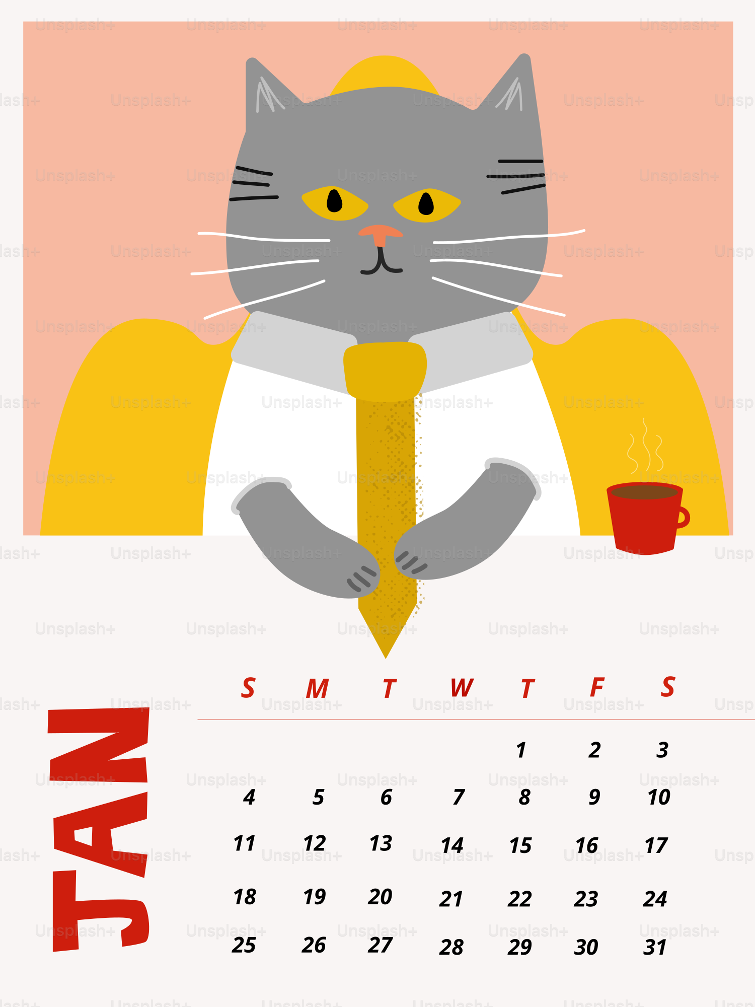 A cat wearing a tie sits by a calendar. vector – Cat Image on Unsplash