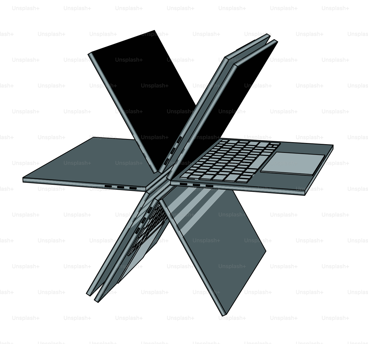 Laptop with multiple screens and external drive vector – Technology ...