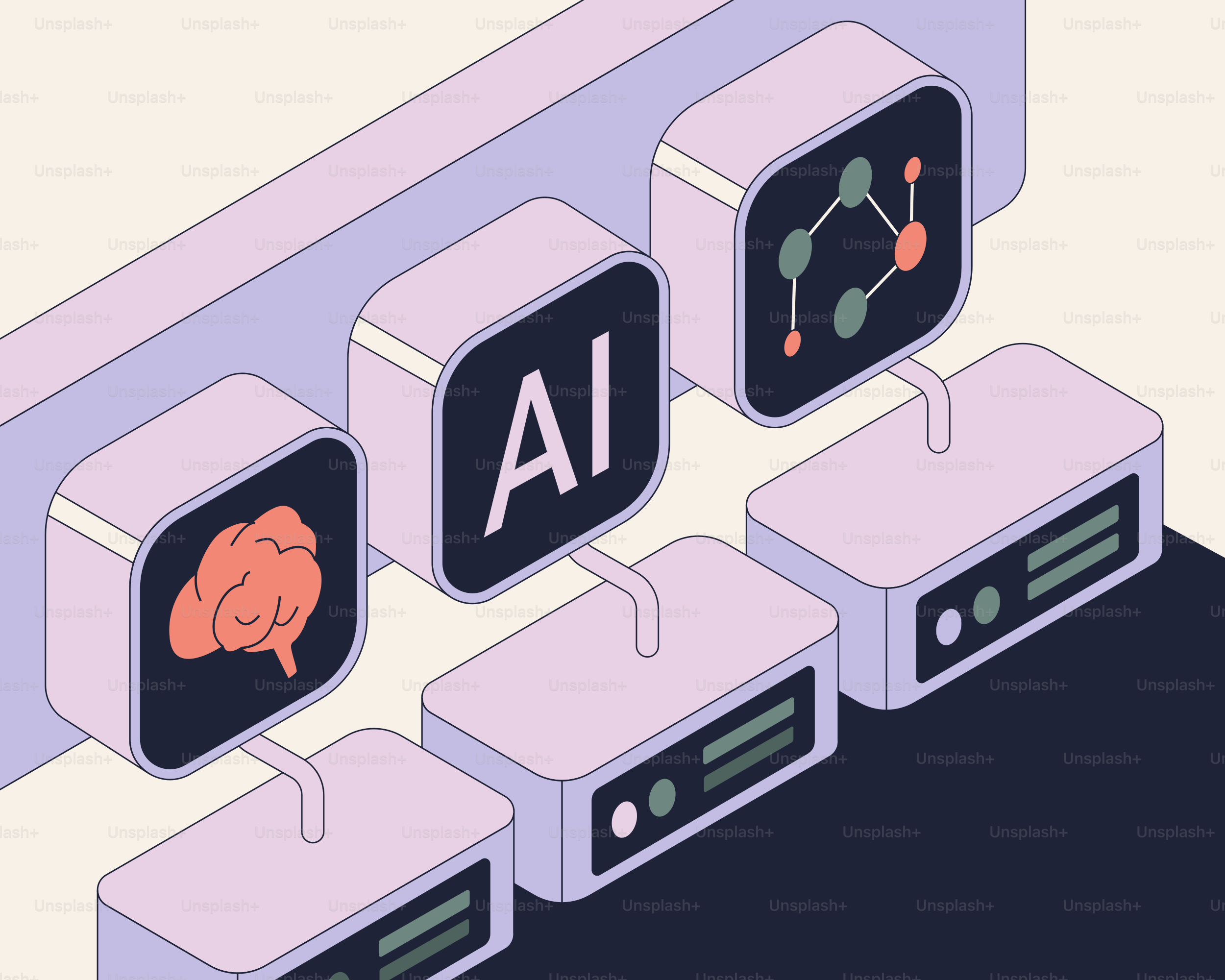Ai and brain icons connected to servers vector – Technology Image on ...