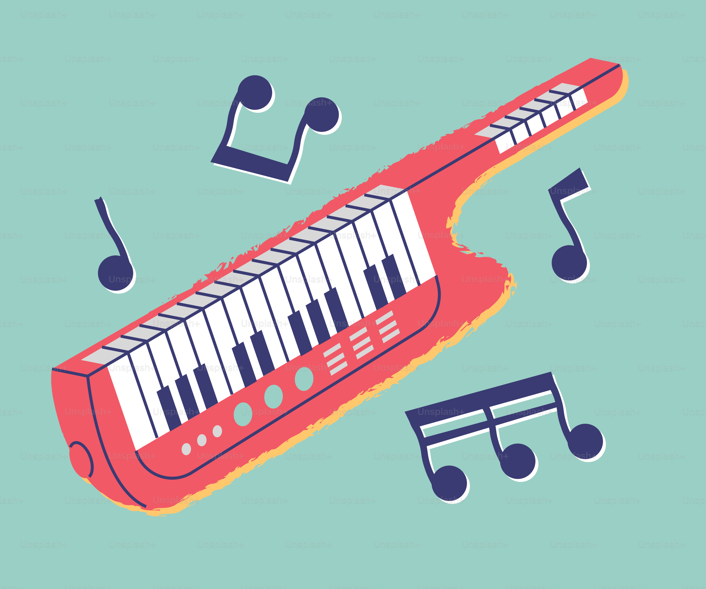 A red keytar with musical notes floating around vector – Wallpaper ...