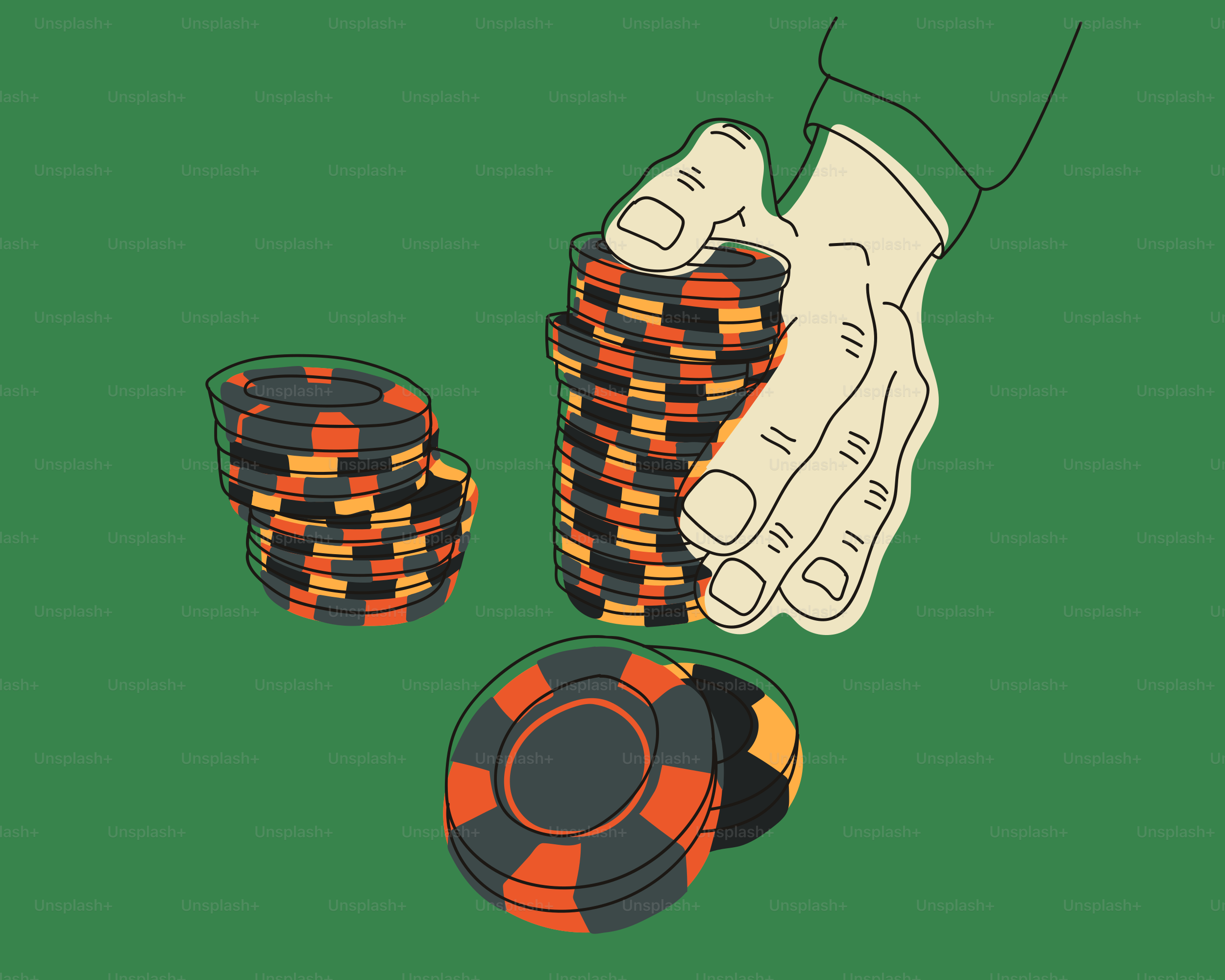 Hand stacking casino chips on green background vector – Illustration ...