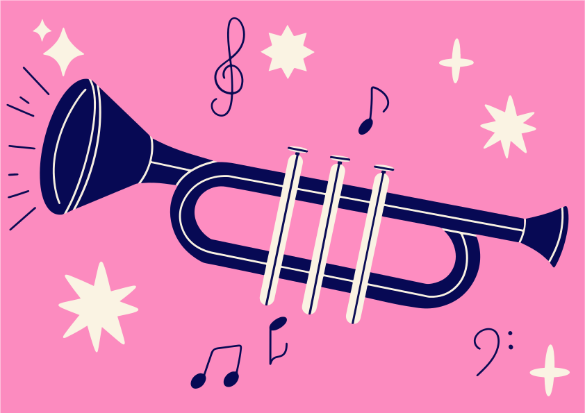 Vektor Harpa merah muda dengan nada musik dan bintang. – Gambar Musik ...