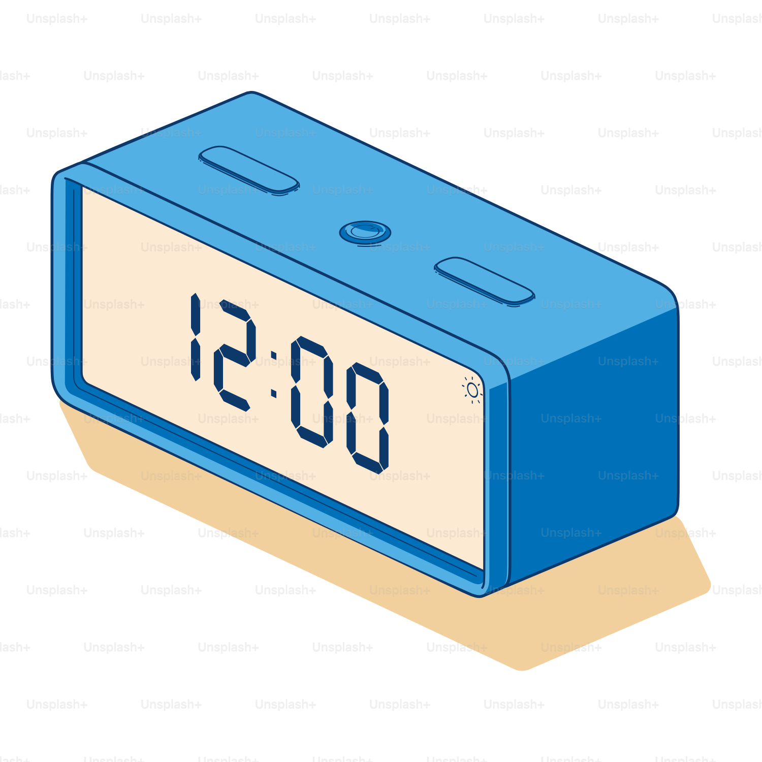 Vektor Jam alarm digital biru menampilkan pukul 12:00 – Gambar ...
