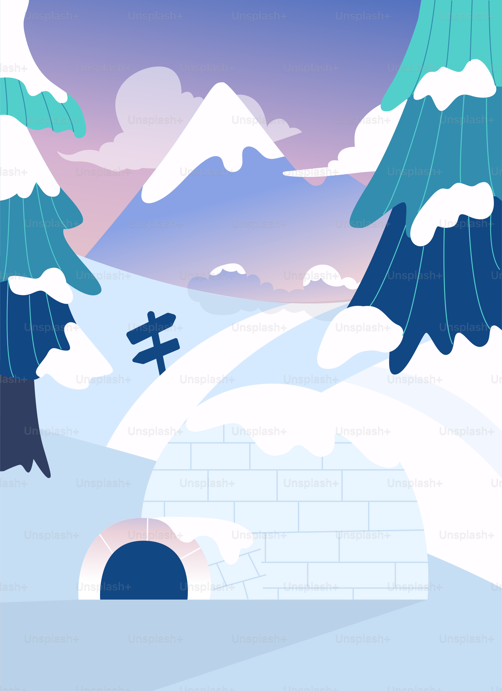 Vektor Lanskap musim dingin dengan pegunungan dan air beku – Gambar ...