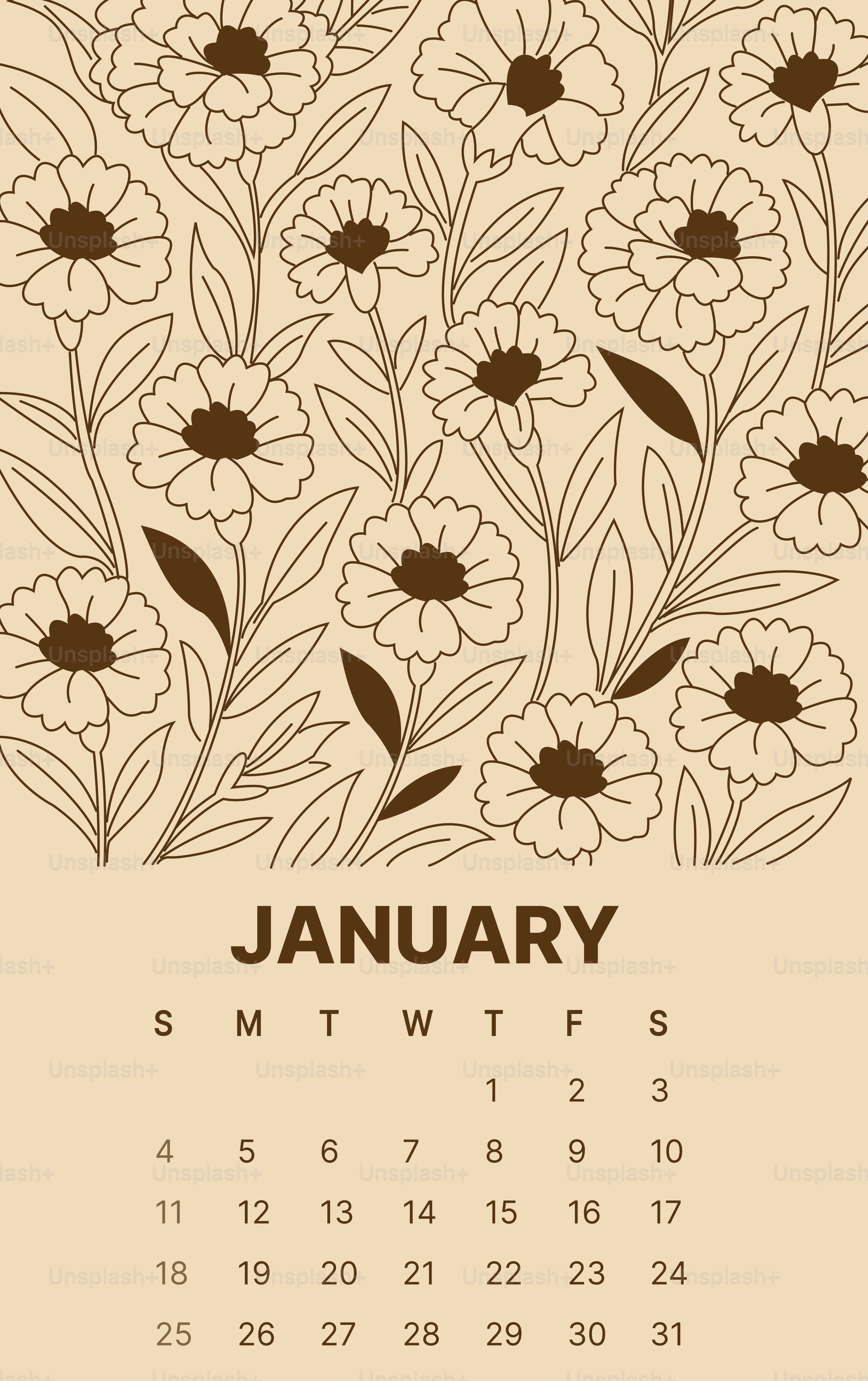 January calendar with floral design vector – Illustration Image on Unsplash